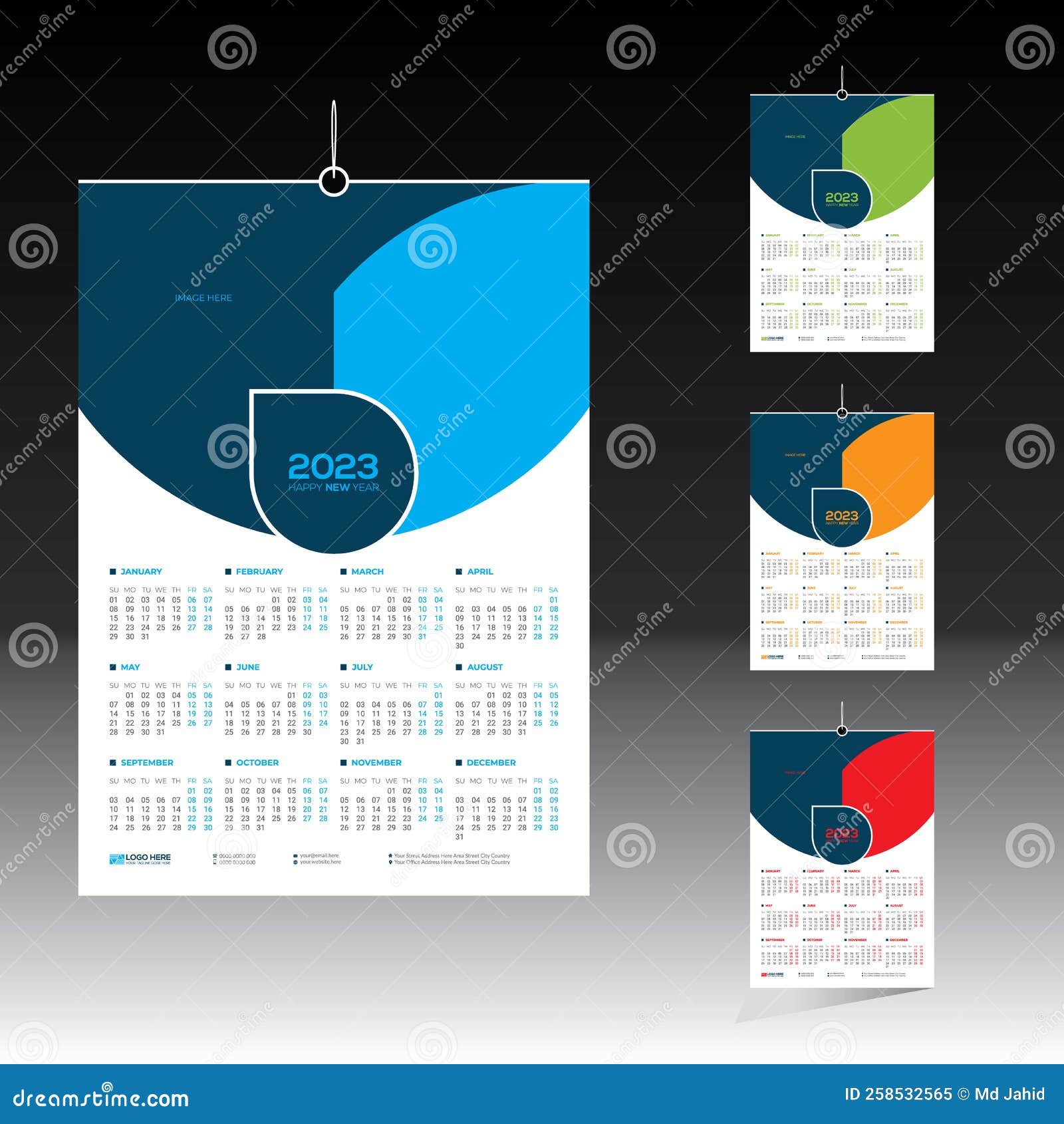 2023 Wall Vector Calendar Design Stock Illustration - Illustration of ...