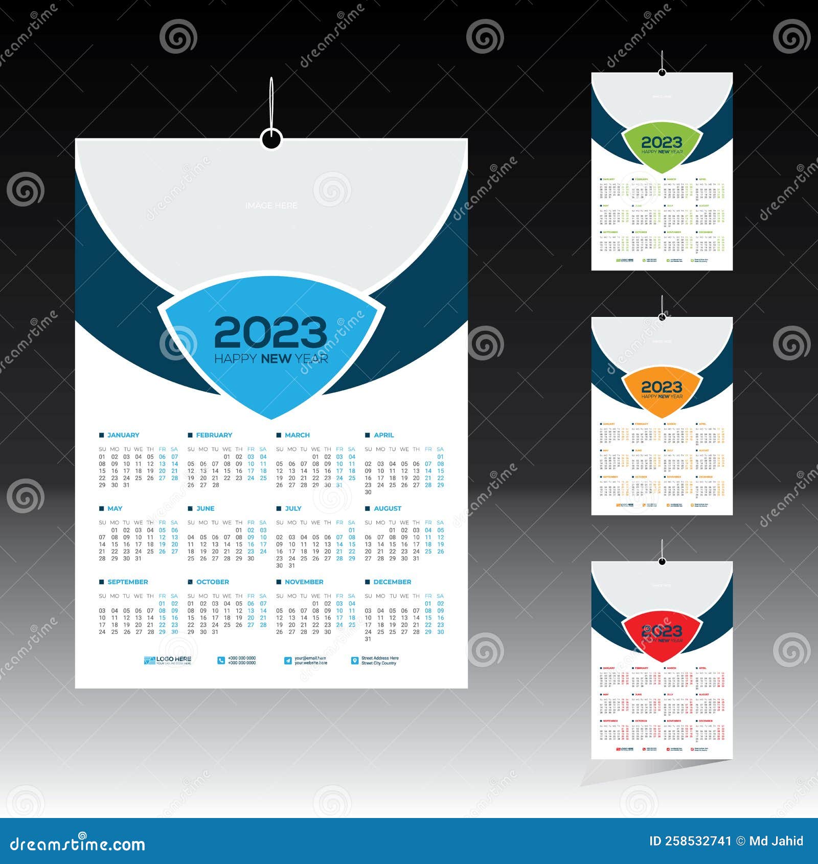 2023 Wall Vector Calendar Design Stock Illustration - Illustration of ...