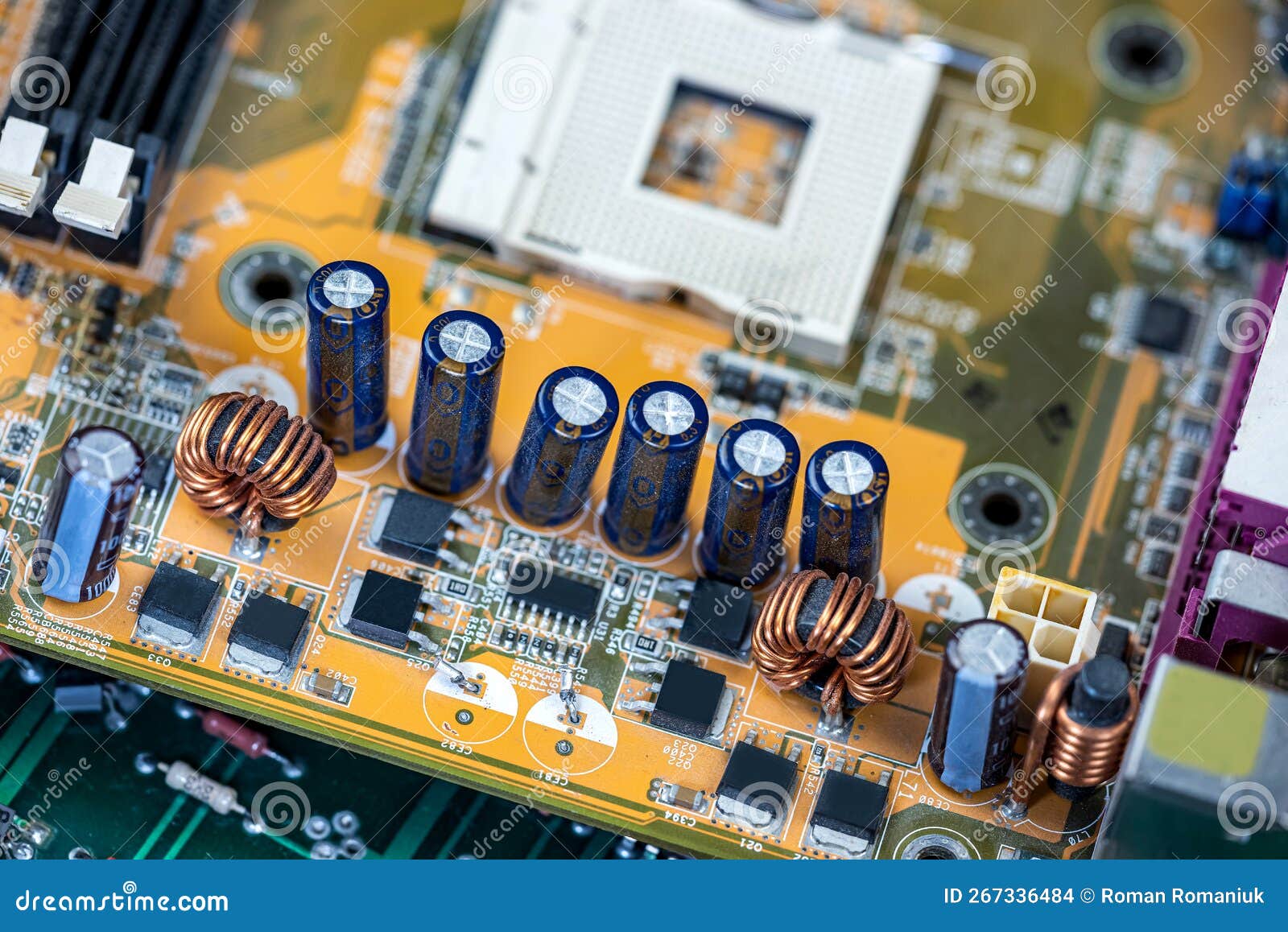 Colored Motherboard Lies on the Table Completely Covering it. Stock ...