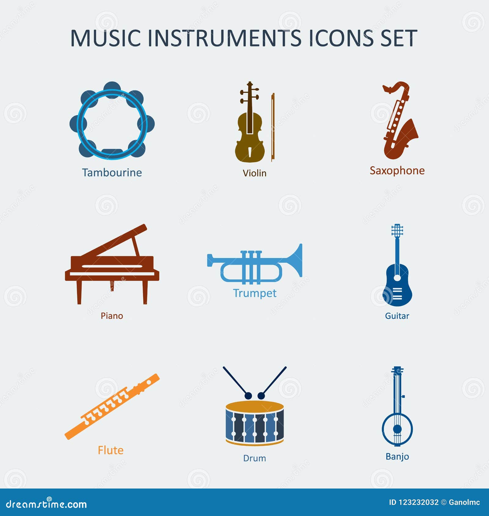 Colored Music Instruments Icons Set. Vector Stock Vector - Illustration ...