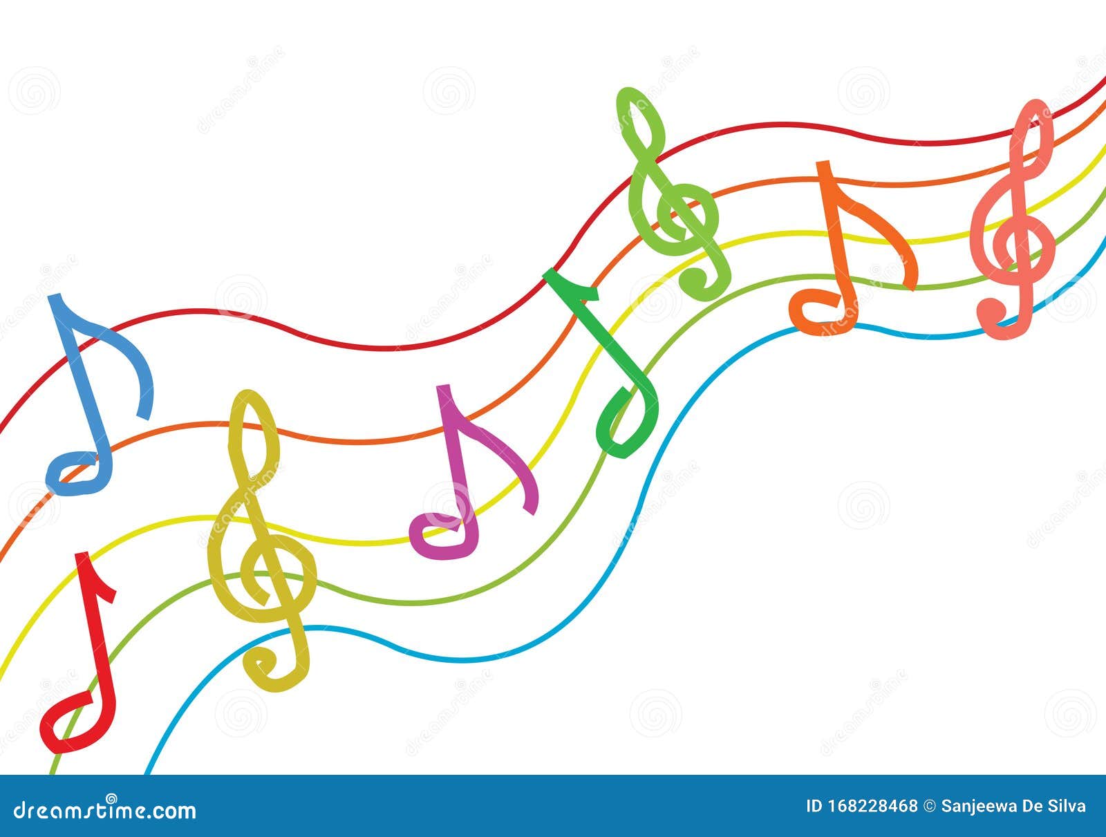 Colored Music Notes with Lines Stock Illustration - Illustration of ...