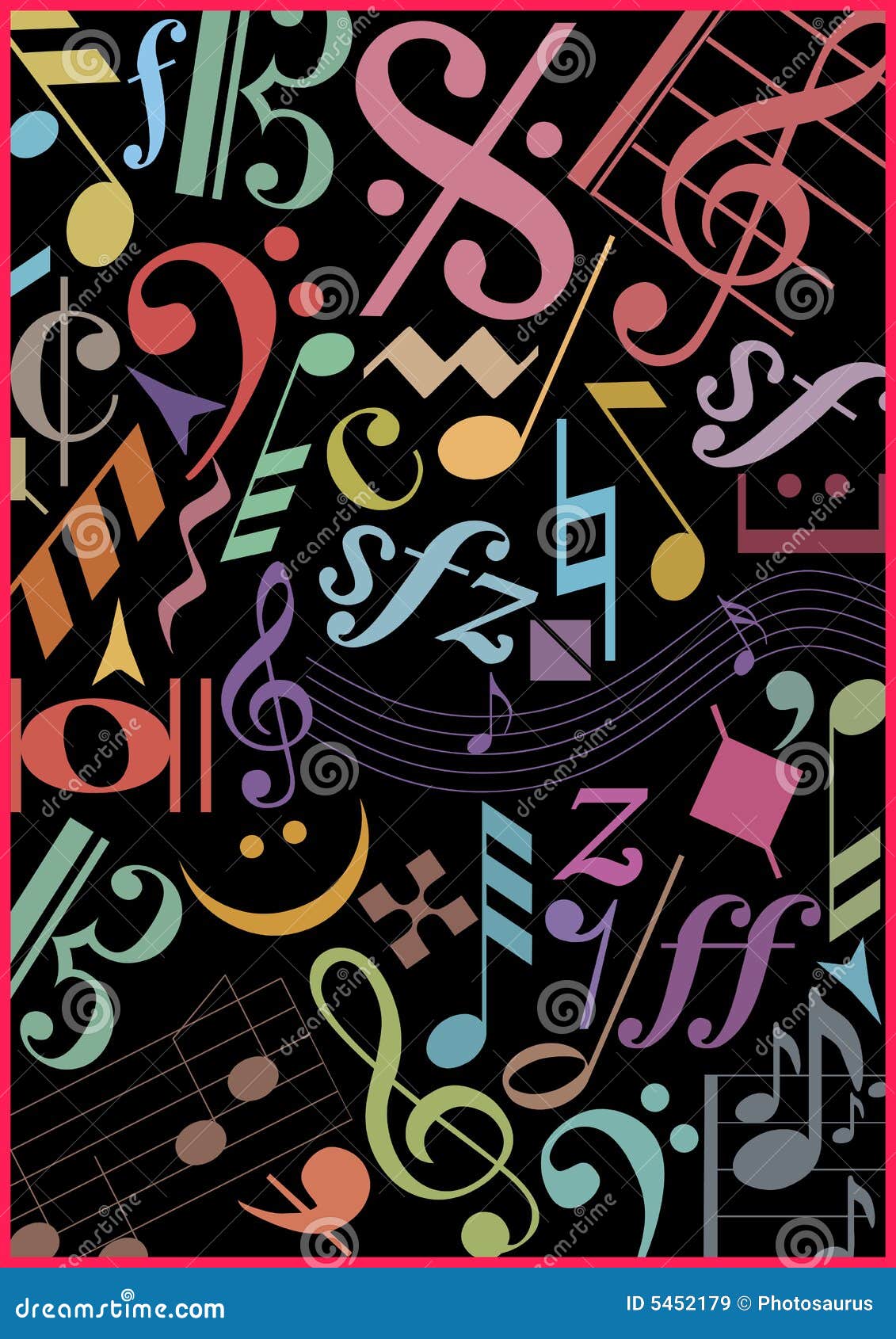 Colored Music Signs on Black Stock Vector - Illustration of instrument ...
