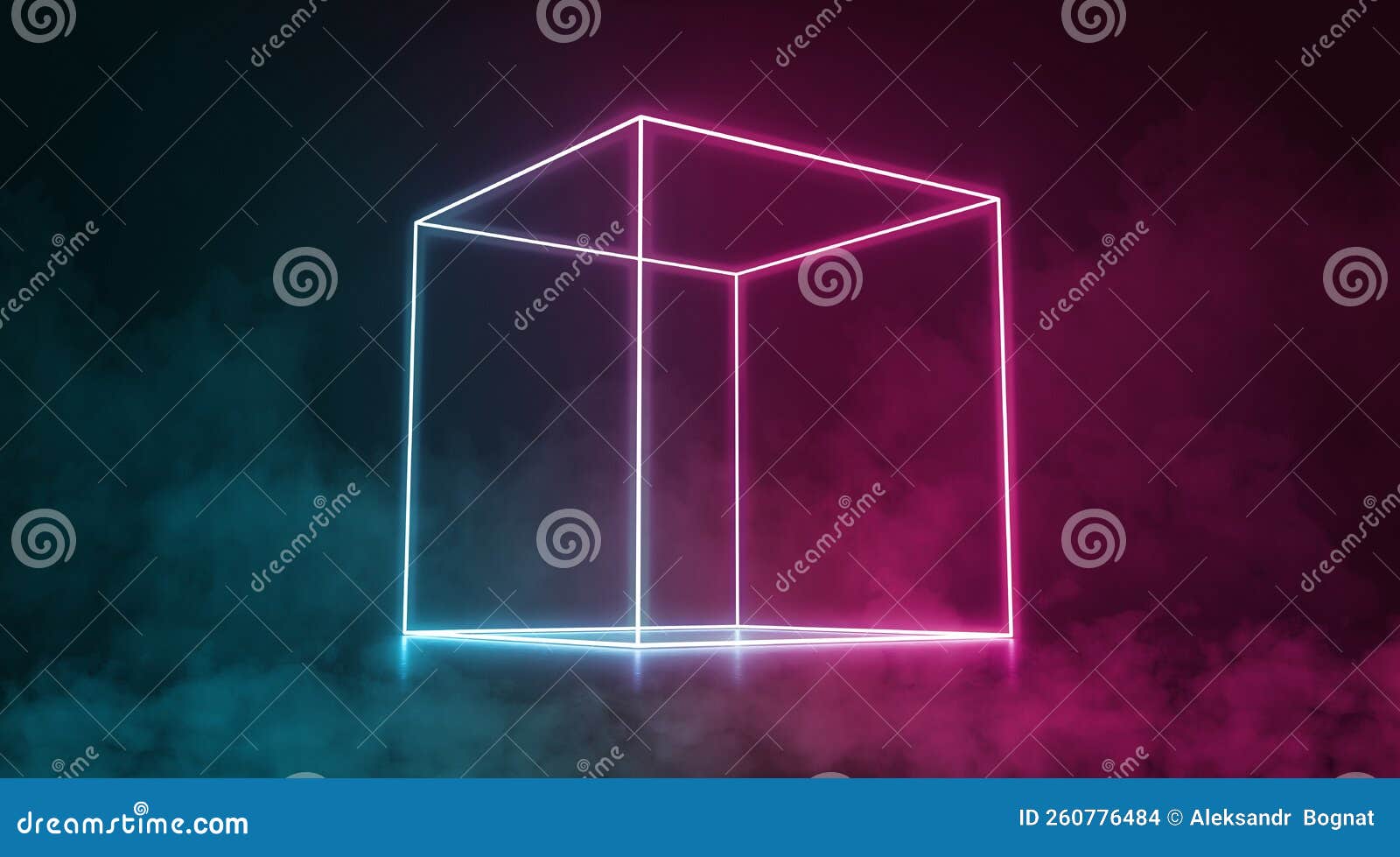 Colored Neon Glowing Box Stand in Darkness, Half-turned View Stock ...
