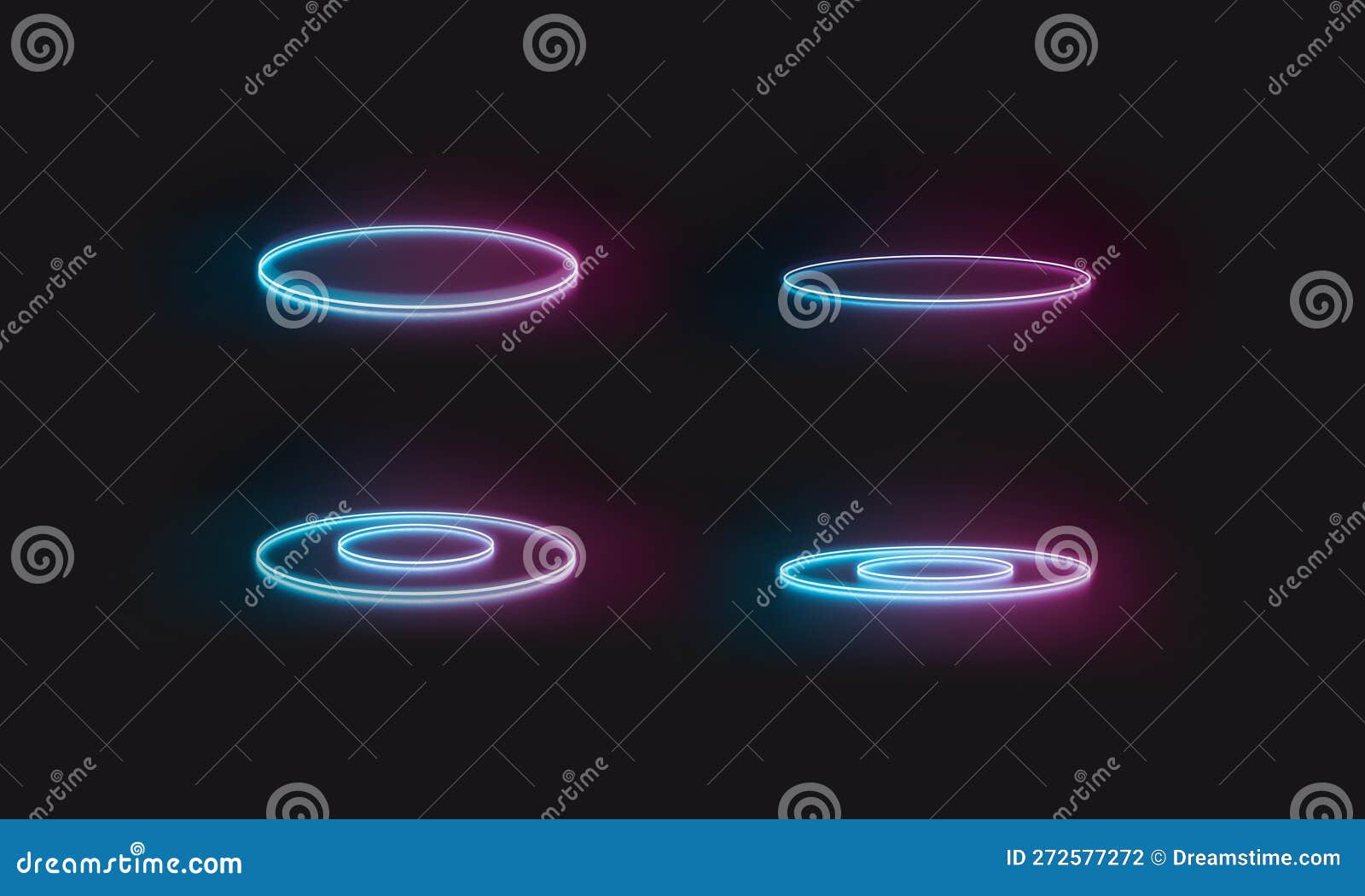 Colored Neon Glowing Circle Frame on Floor, Different Views Stock ...