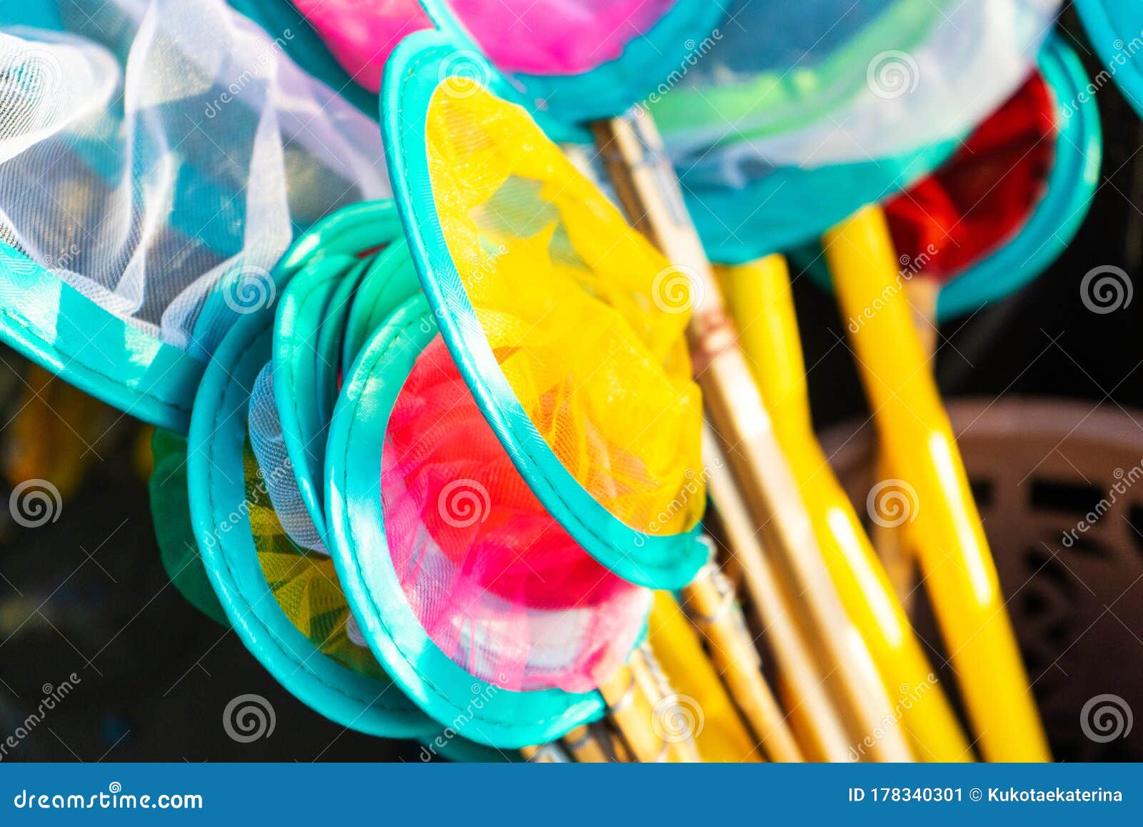 Colored Nets for Catching Fish or Butterflies. Fun for Kids Stock Image ...