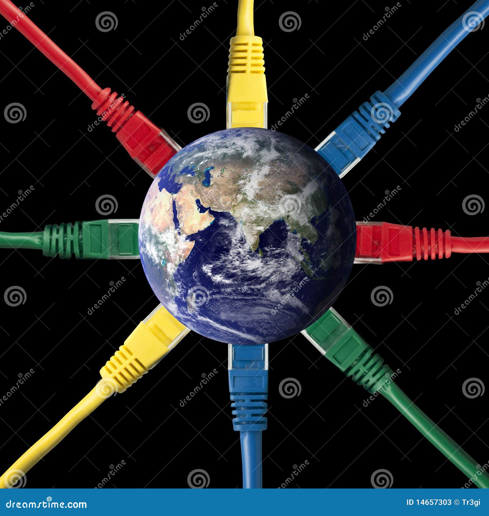 Colored Network Cables Connected To the Earth Stock Image - Image of ...