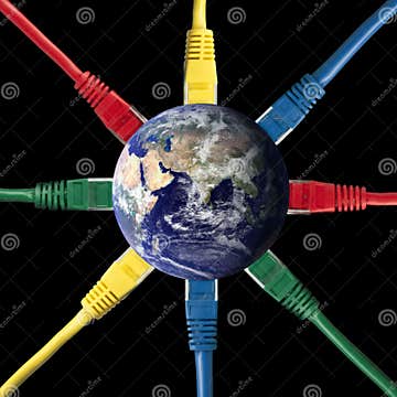 Colored Network Cables Connected To the Earth Stock Image - Image of ...