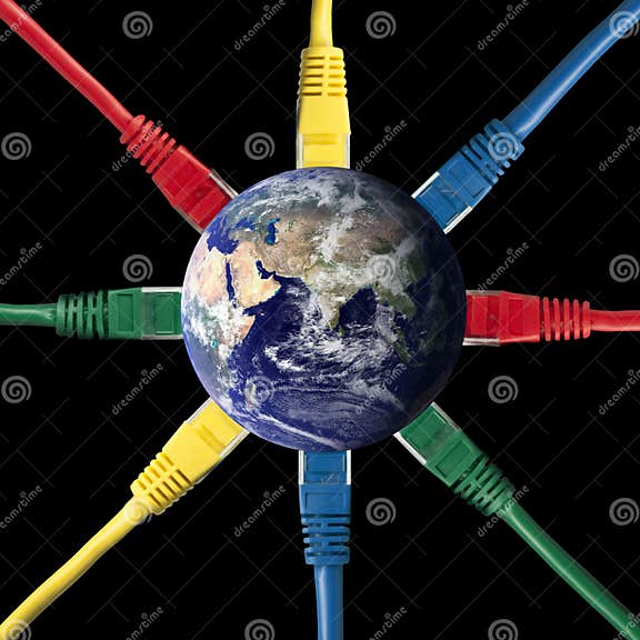 Colored Network Cables Connected To the Earth Stock Image - Image of ...