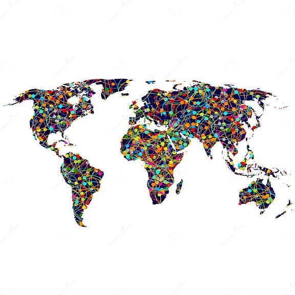 Colored network World map stock illustration. Illustration of australia ...