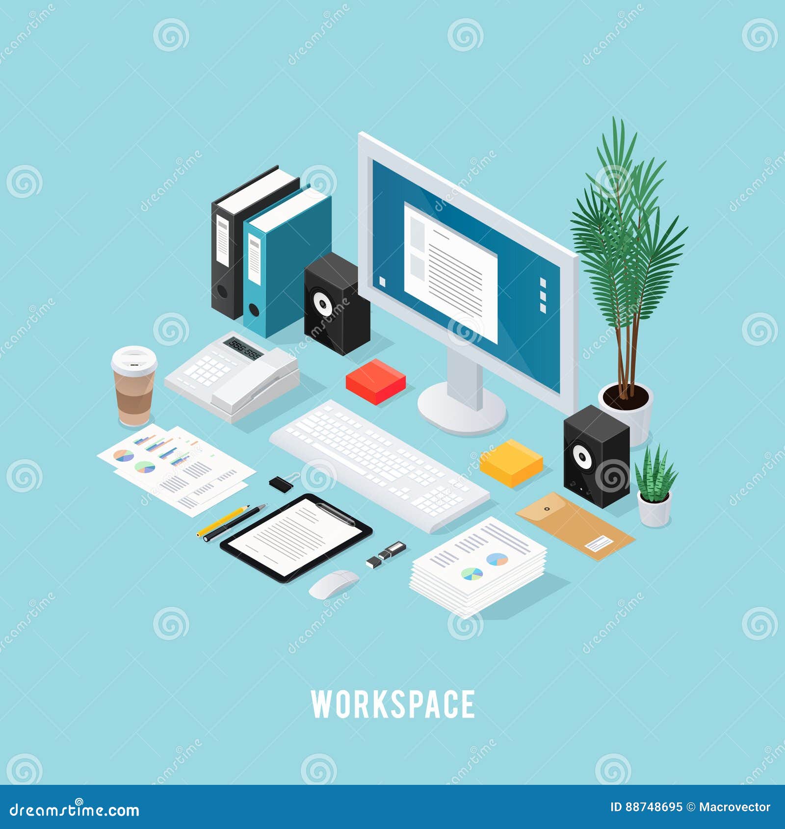 Colored Office Workspace Isometric Composition Stock Vector ...