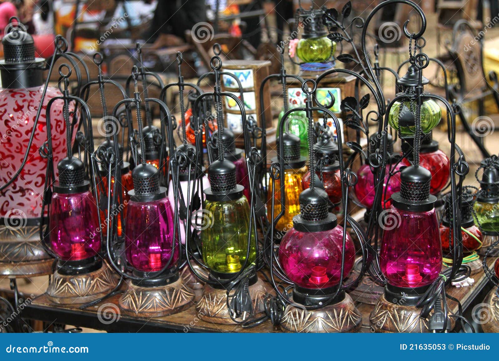 Colored oil lamps stock image. Image of wooden, carved - 21635053