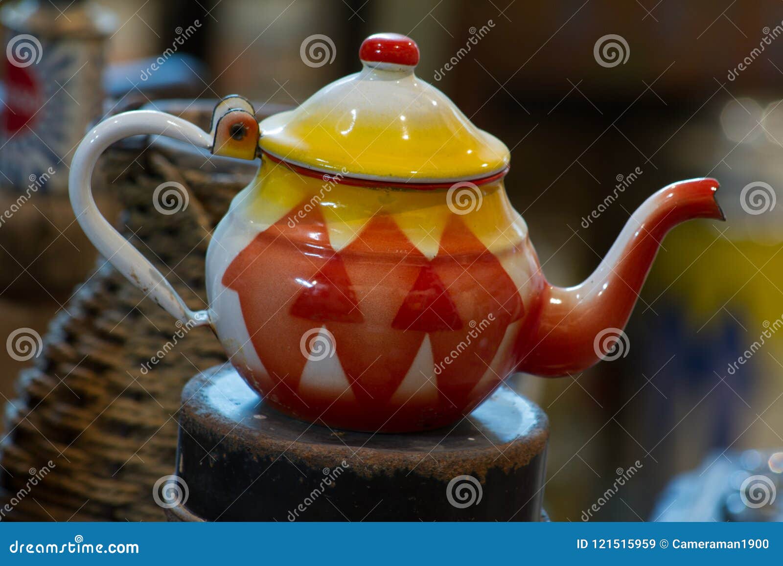 Colored old tea pot stock image. Image of metallic, vintage - 121515959