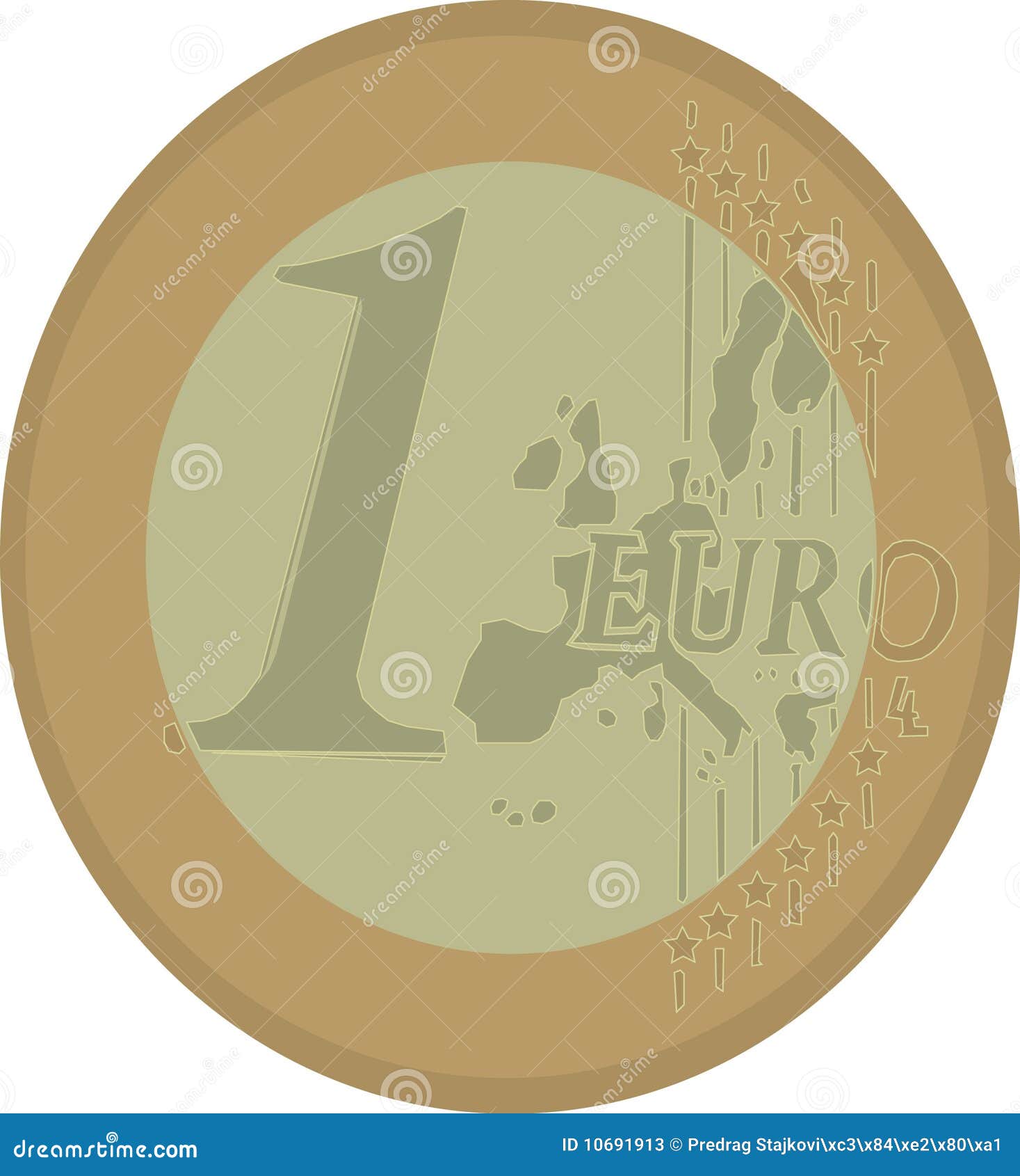Colored one euro coin stock vector. Illustration of cash - 10691913