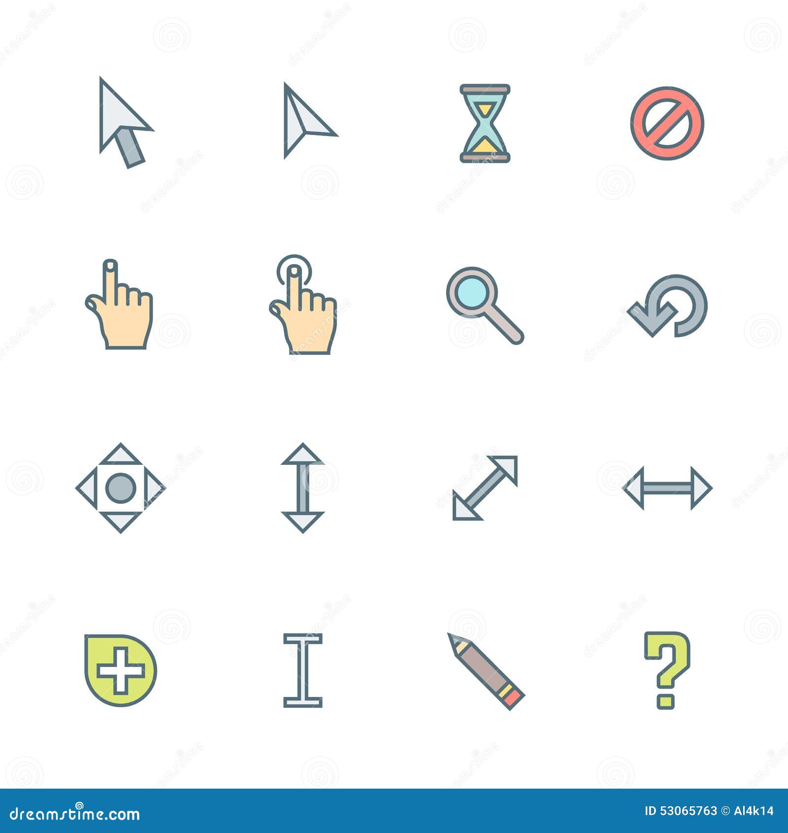 Colored Outline Various Cursors Icons Set Stock Vector - Illustration ...