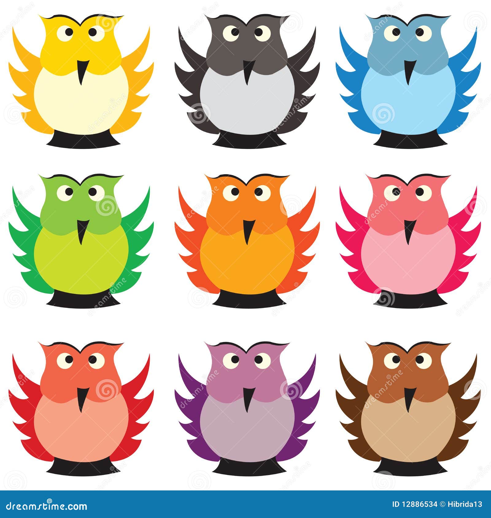 Colored owls stock illustration. Illustration of wild - 12886534