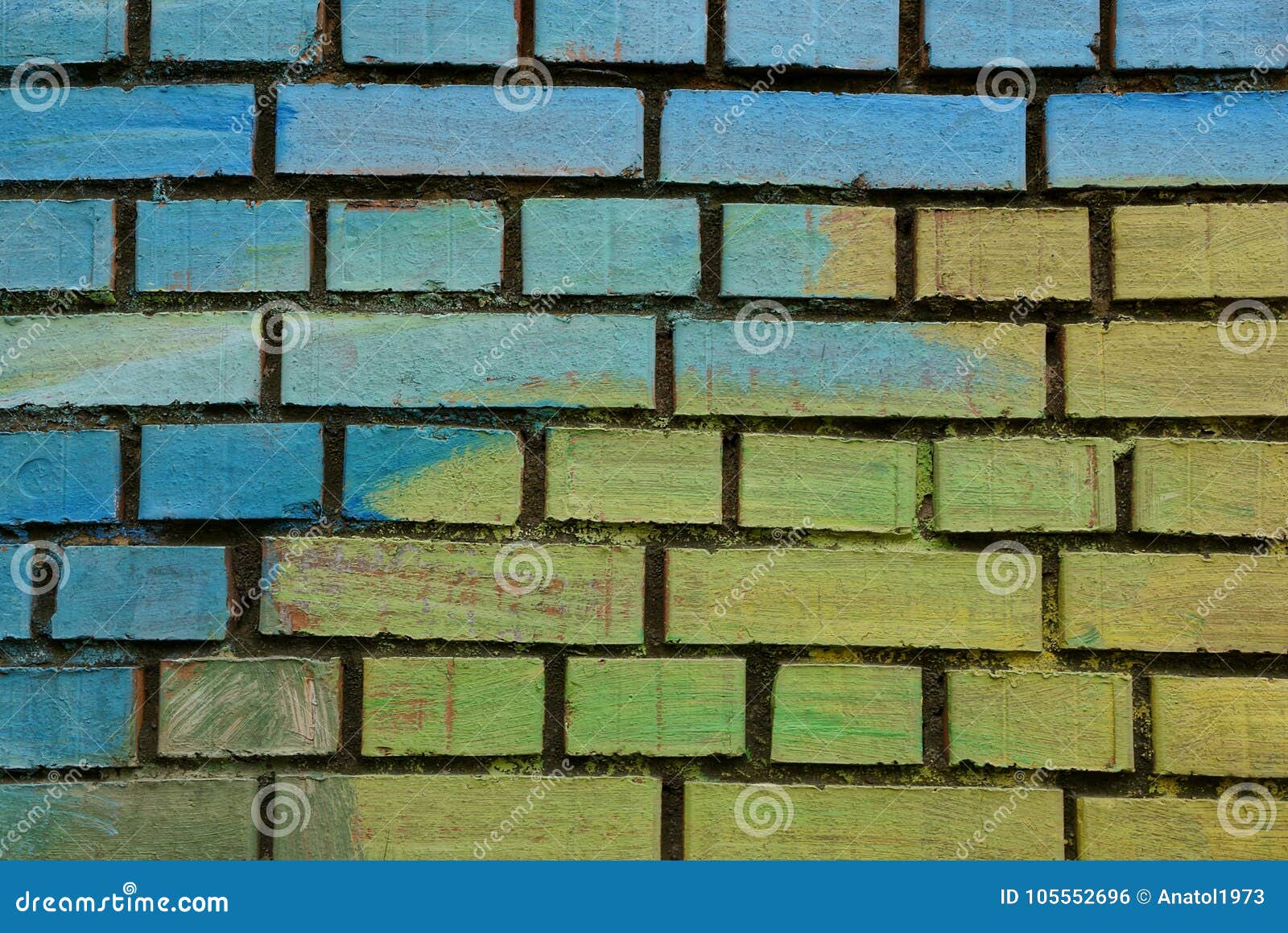 Blue Yellow Texture of Bricks in the Wall of the House Stock Photo ...