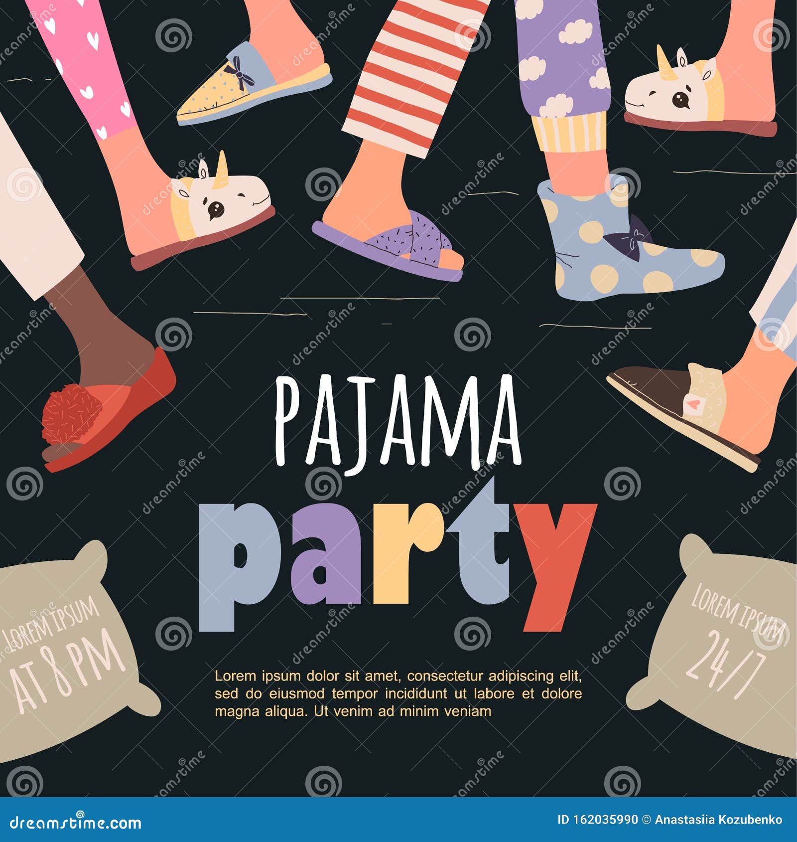 Colored Pajama Party Poster Vector Template Slumber Party Stock Vector