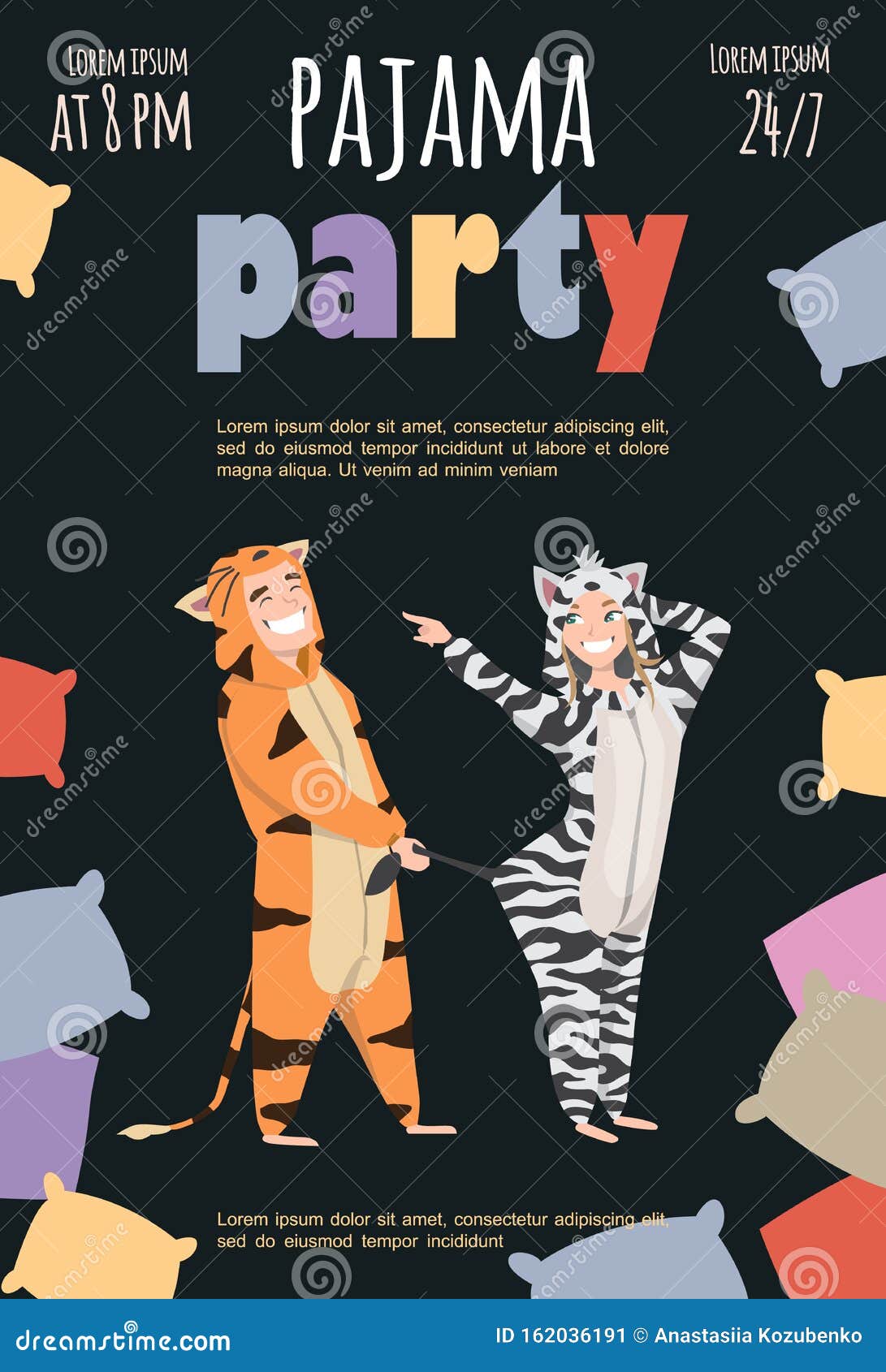 Colored Pajama Party Poster Vector Template Slumber Party Stock Vector
