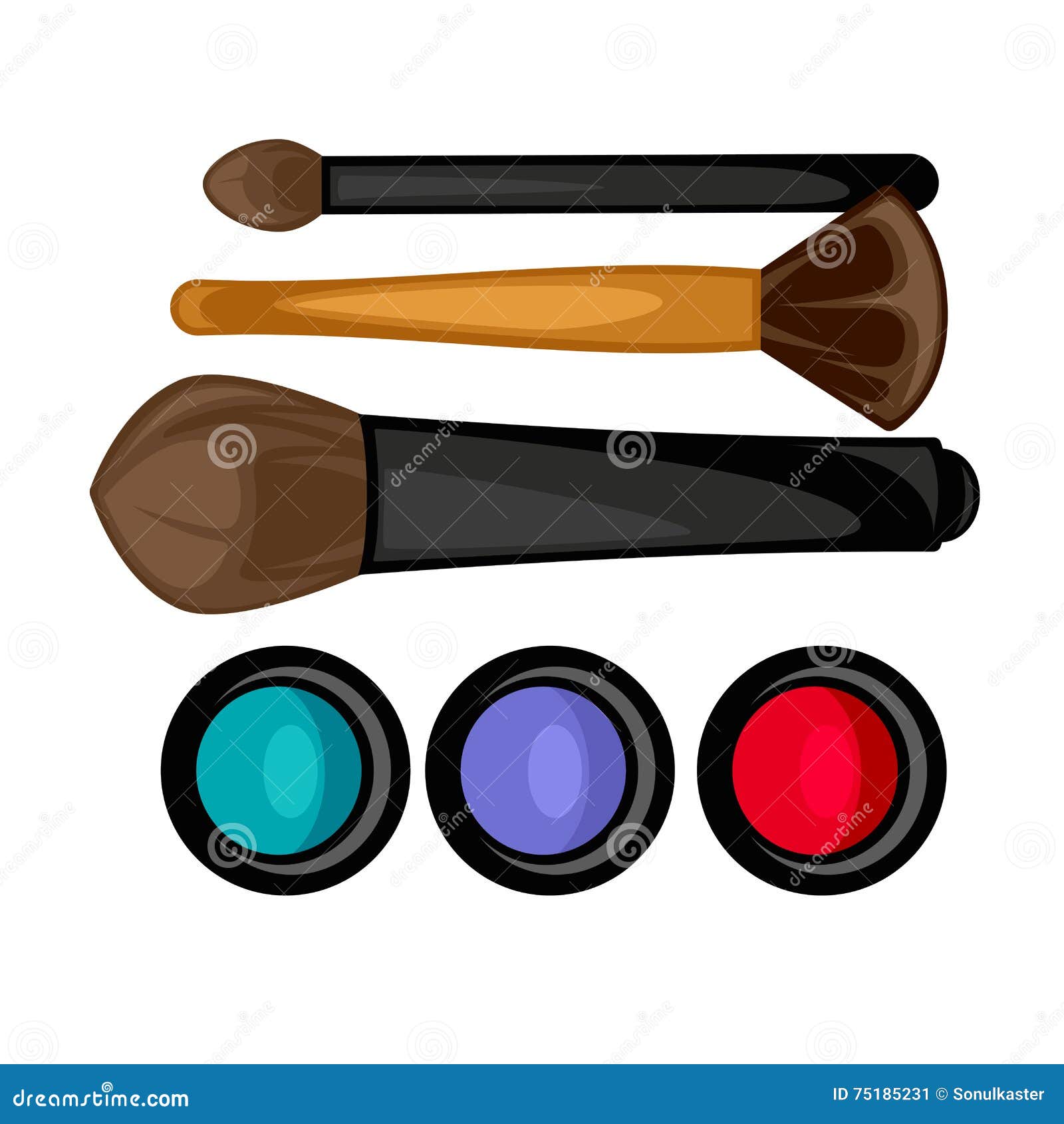 Colored Pallets with Eye Shadows, Brushes for Eye Makeup Stock Vector ...