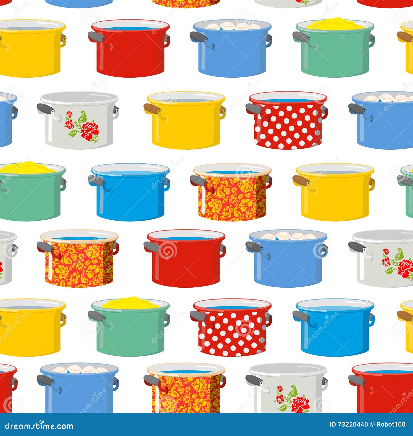 Colored Pans. Seamless Pattern for Kitchen Stock Vector - Illustration ...