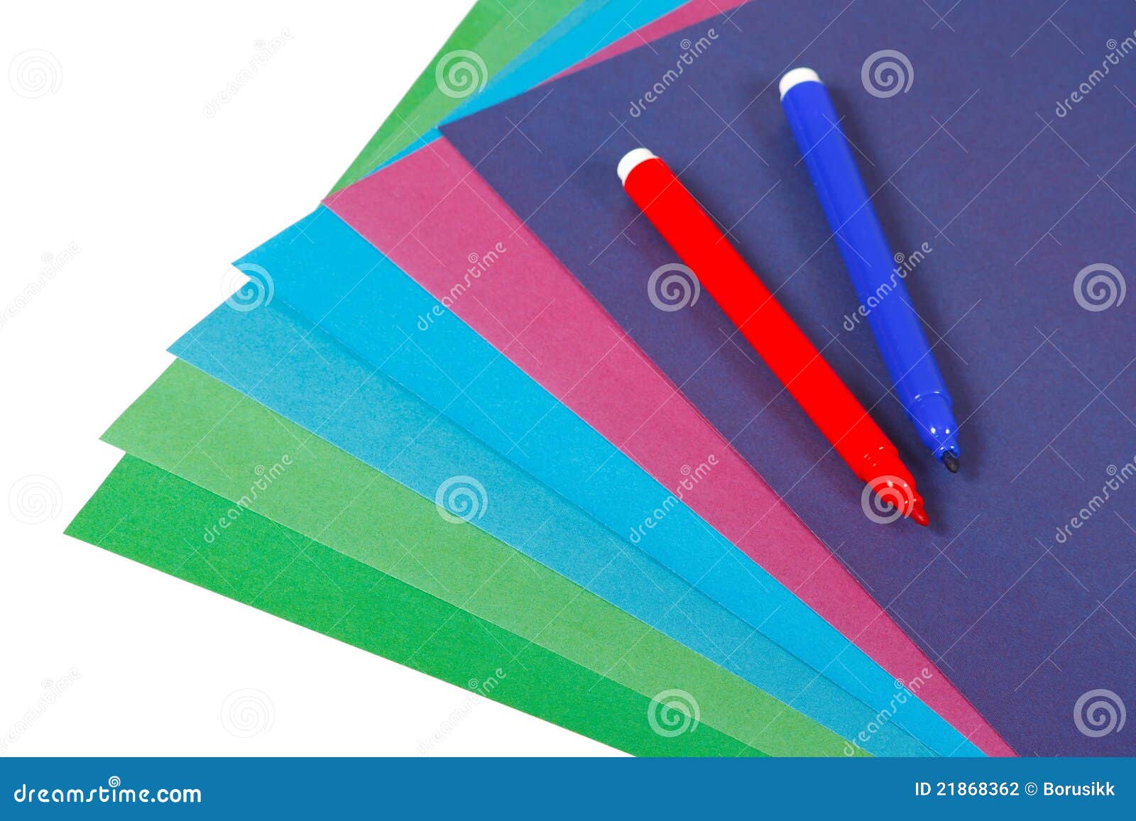 Colored Paper and Markers for Creativit Stock Photo - Image of bright ...