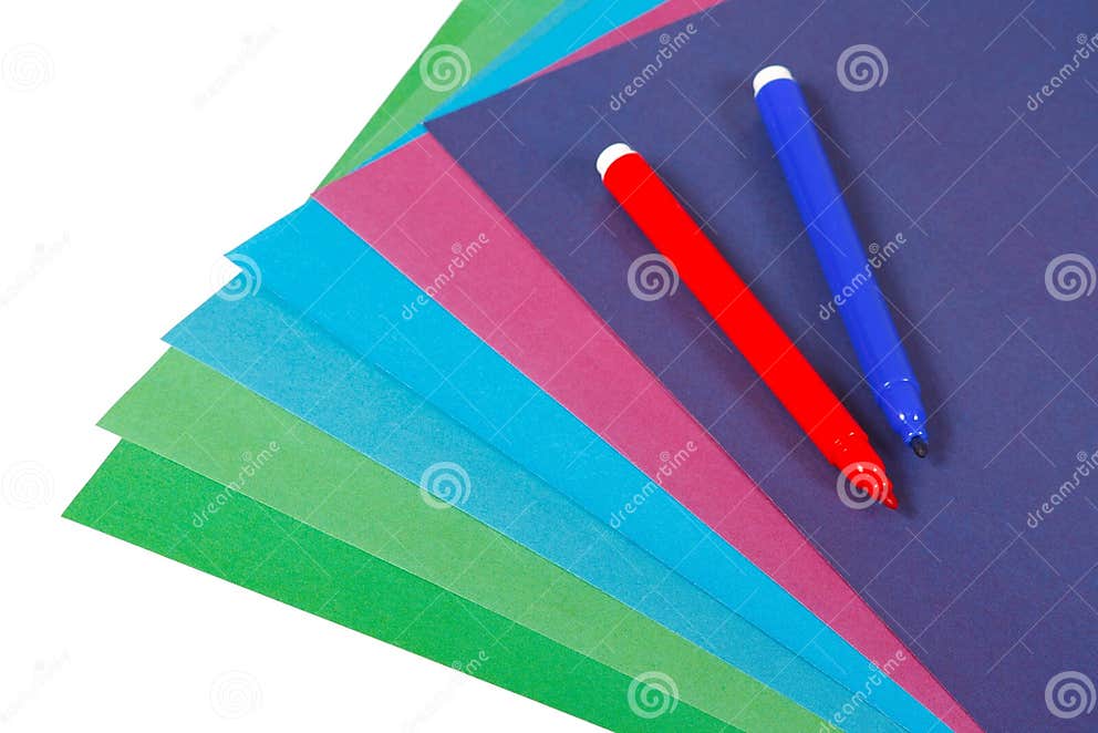 Colored Paper and Markers for Creativit Stock Photo - Image of bright ...