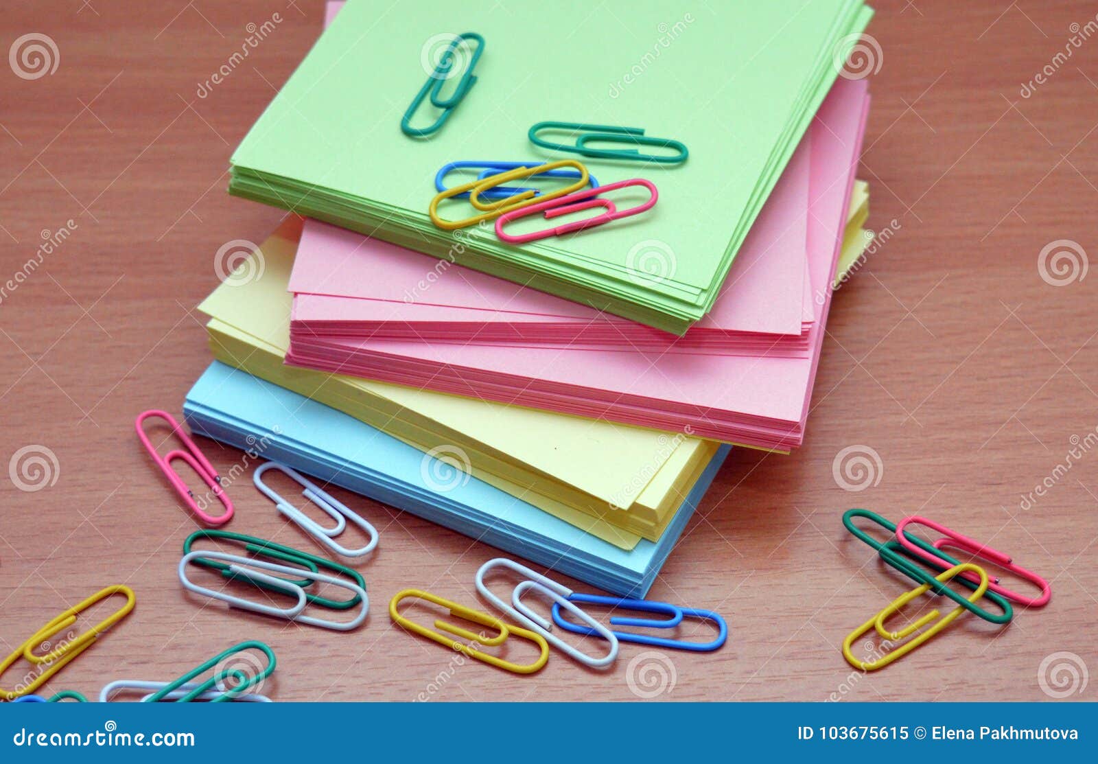 Colored Paper for Notes Paper Clips for Documents Business Stock Image ...