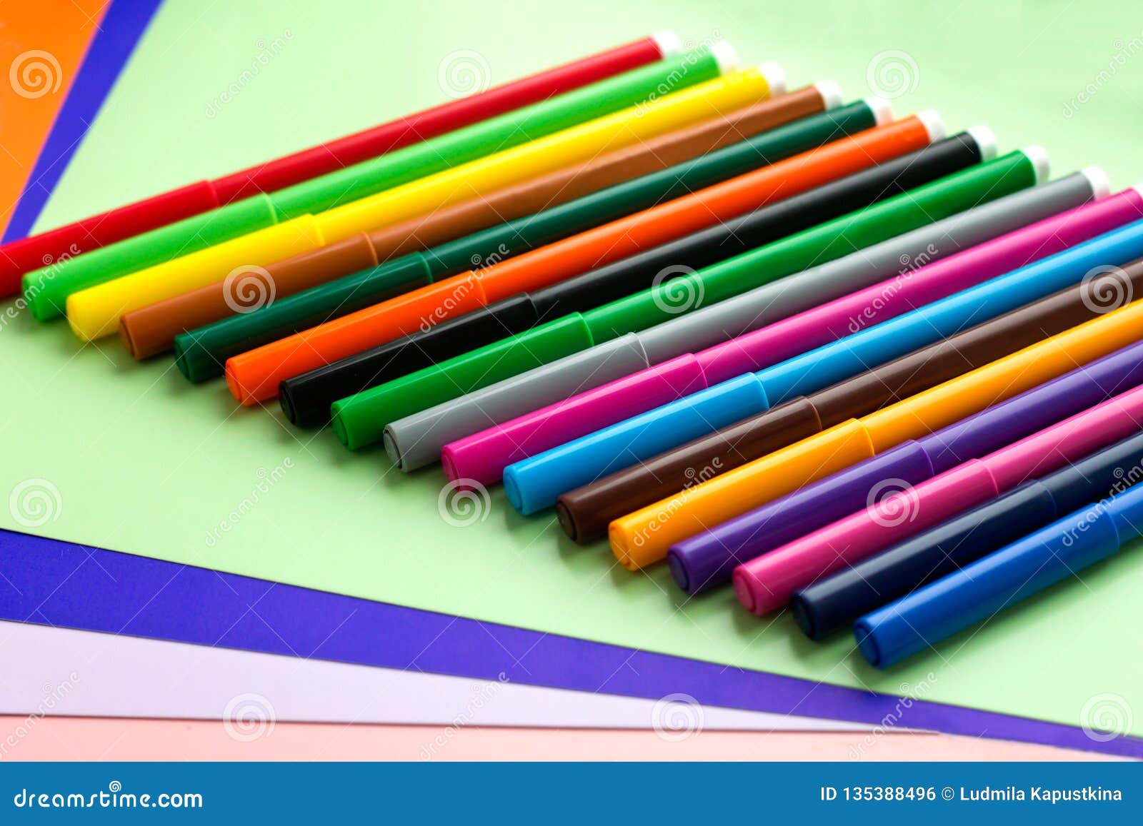 On Colored Paper is a Set of Colored Markers Stock Photo - Image of ...