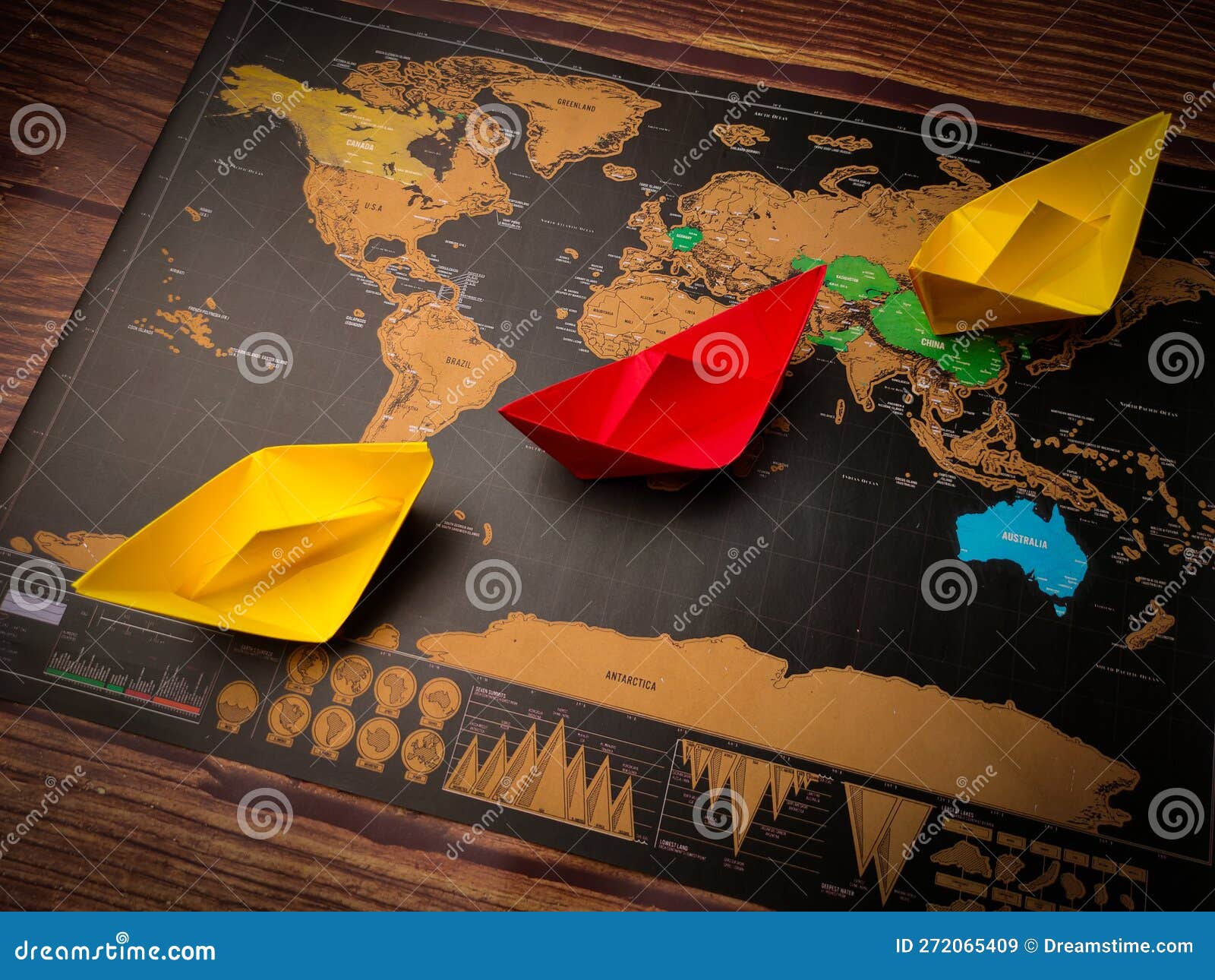 Colored Paper Ship and World Map Stock Image - Image of ancient, paper ...