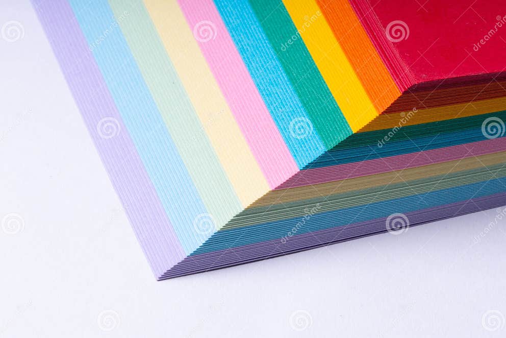 Colored Paper Stack on White Background, Close Up, High Resolution ...