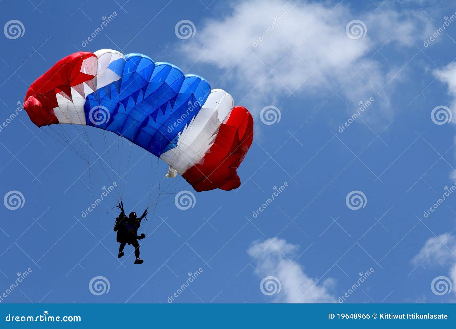 Colored Parachute on Blue Sky Stock Photo - Image of fall, skydiving ...