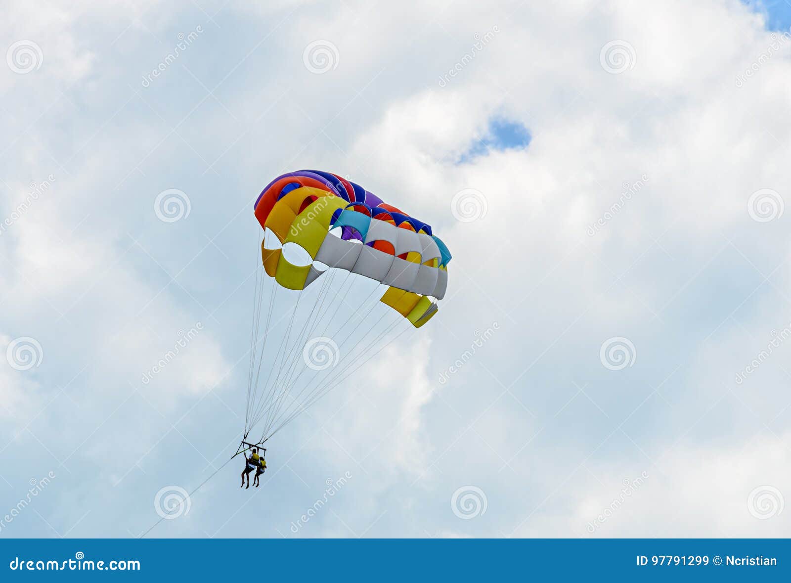 Colored Parasail Wing in the Blue Clouds Sky, Parasailing Stock Image ...