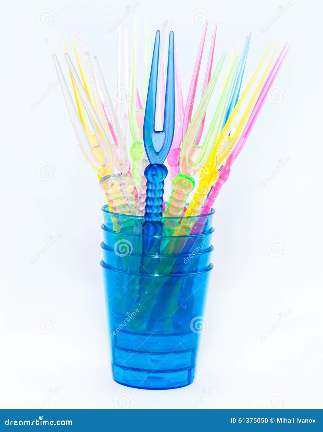 Colored Party Sticks In Colored Blue Cups On A White Background Stock ...