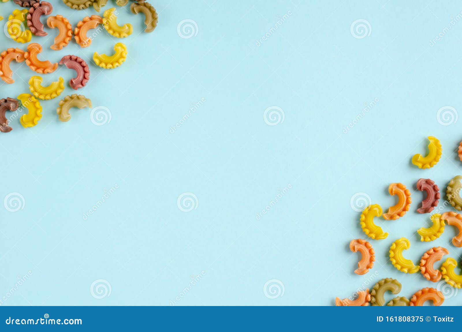 Colored Pasta Composition on Blue Background. Flat Lay Stock Image ...