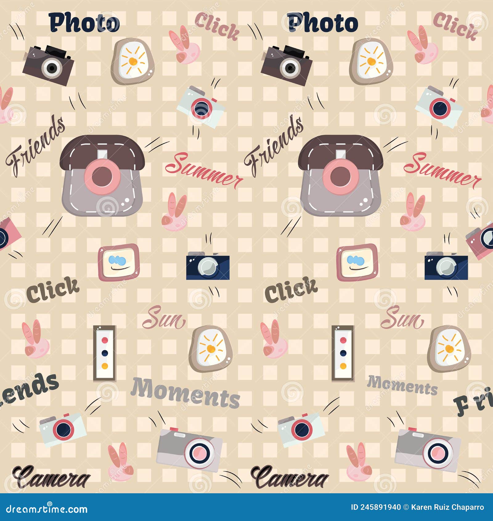 Colored Pattern Background with Camera and Phones Vector Stock ...
