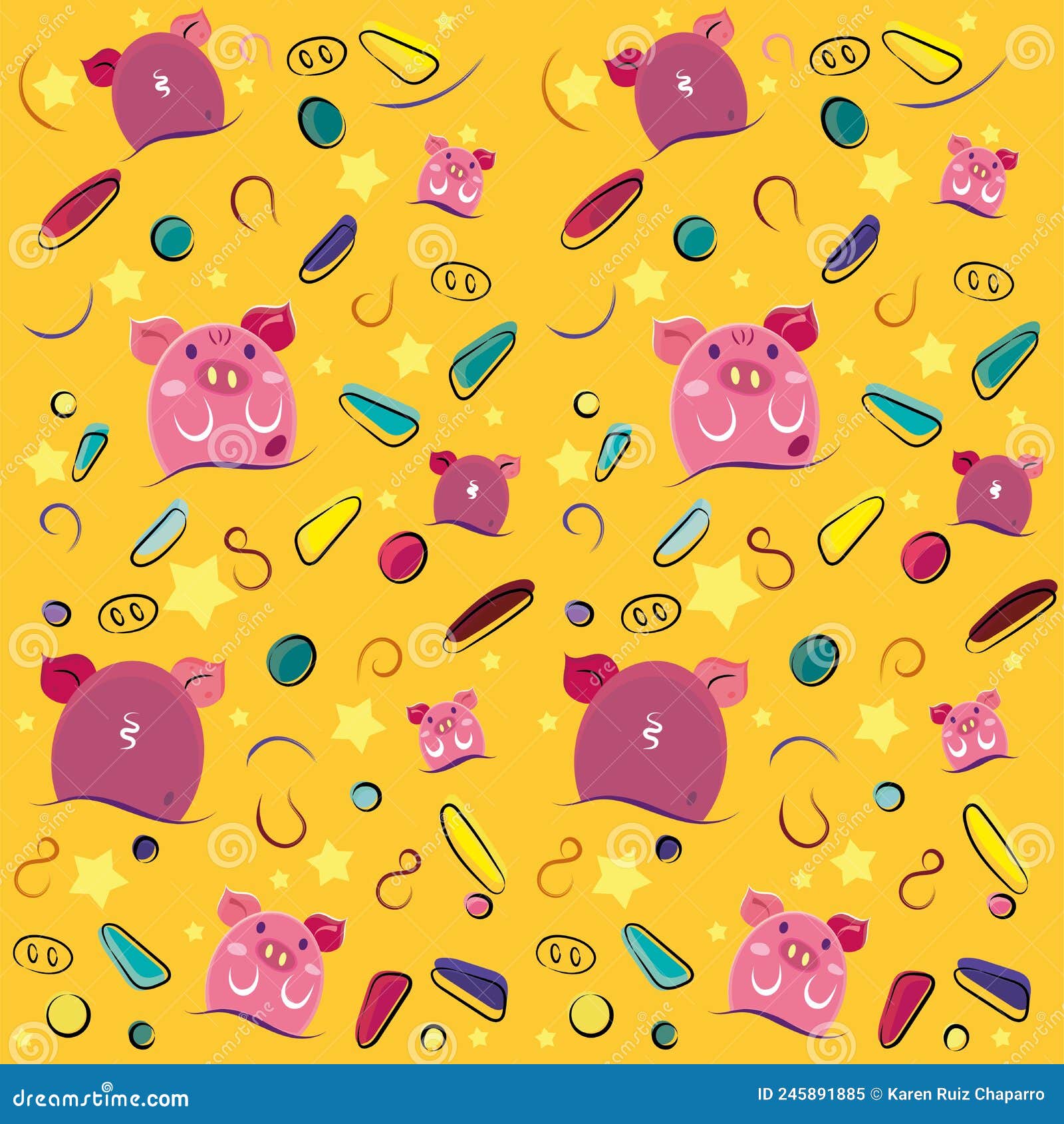 Colored Pattern Background with Cute Pigs Vector Stock Illustration ...