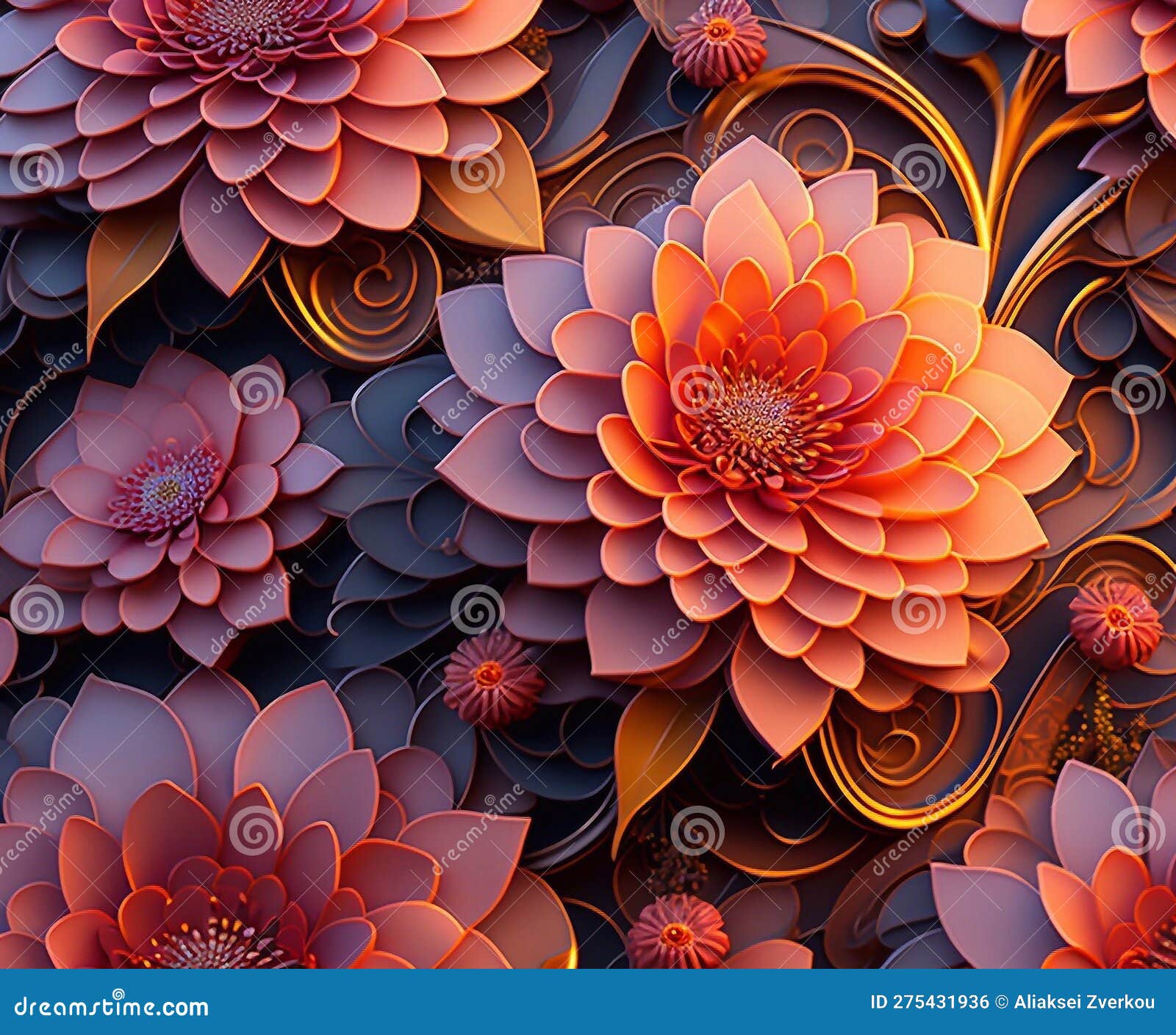 Colored Pattern of Beautiful Three-dimensional Flowers. 3D Illustration ...
