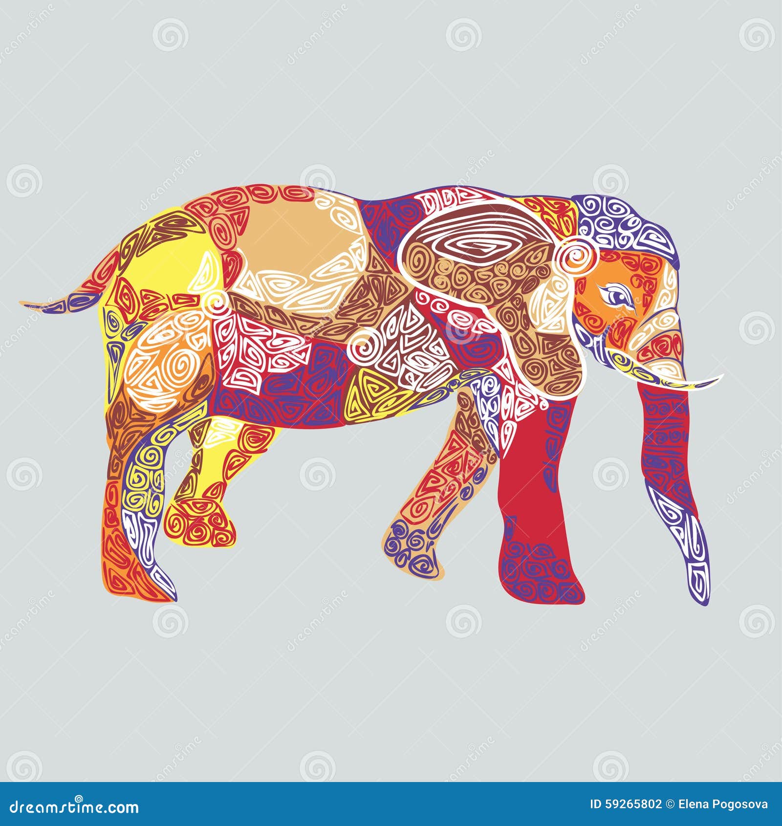 Colored pattern elephant stock vector. Illustration of india - 59265802