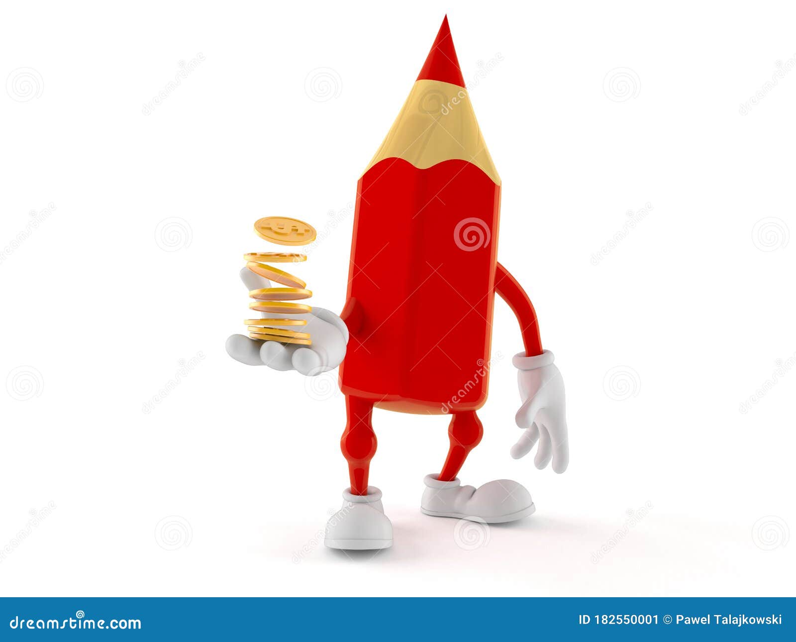 Colored Pencil Character with Stack of Coins Stock Illustration ...