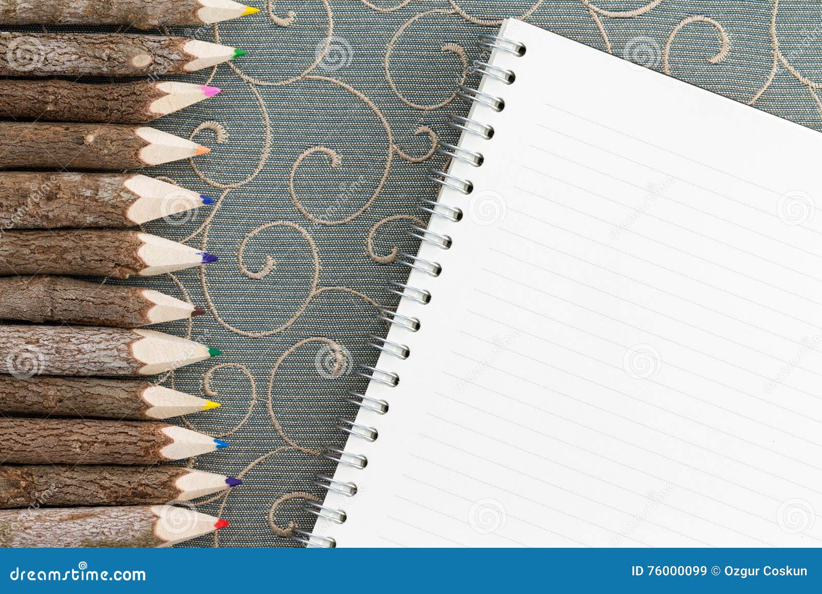Colored Pencil Crayons and a Blank Notebook Stock Image - Image of ...
