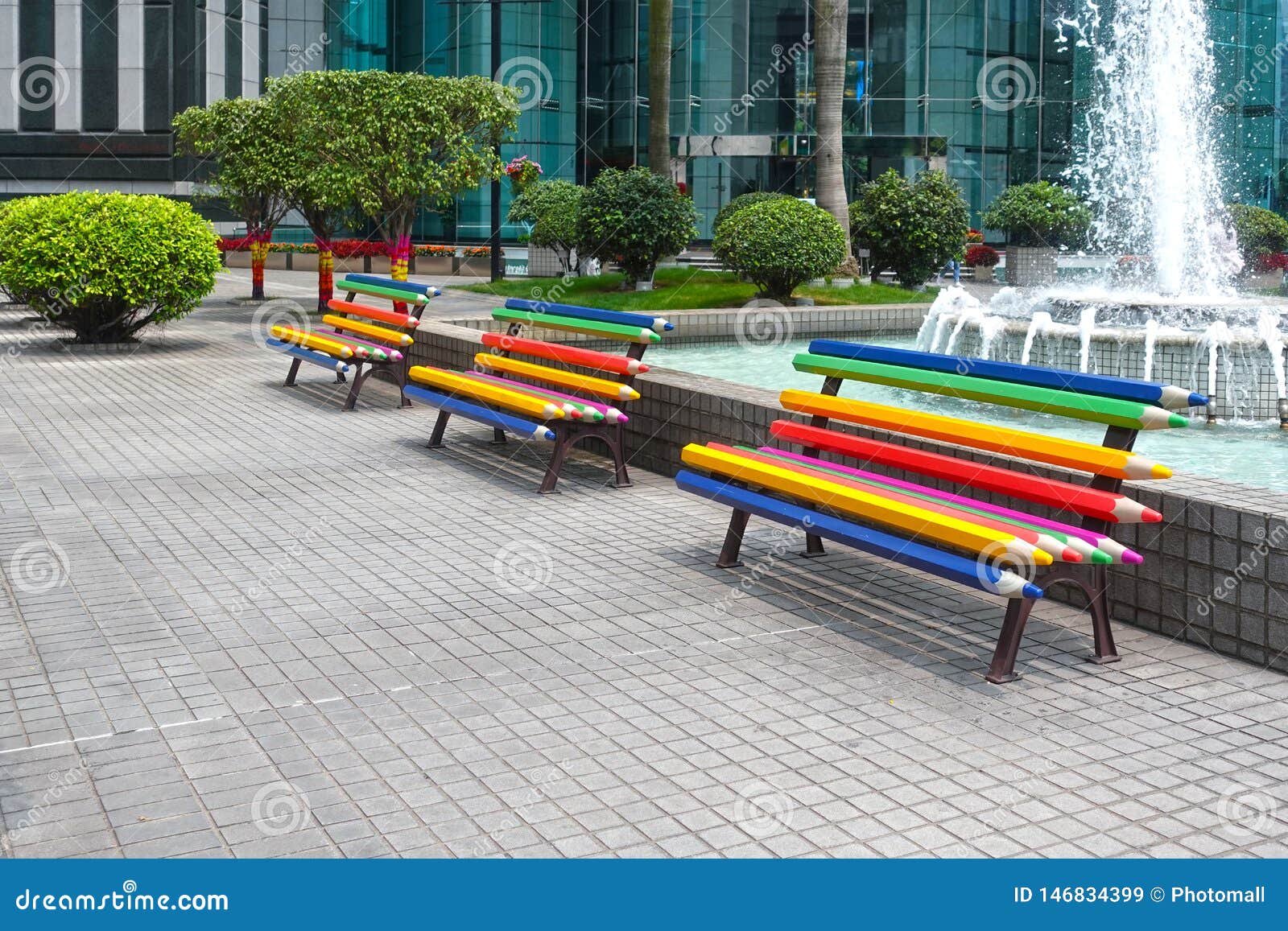 Colored Pencil Shape Bench in the Garden Stock Image - Image of garden ...