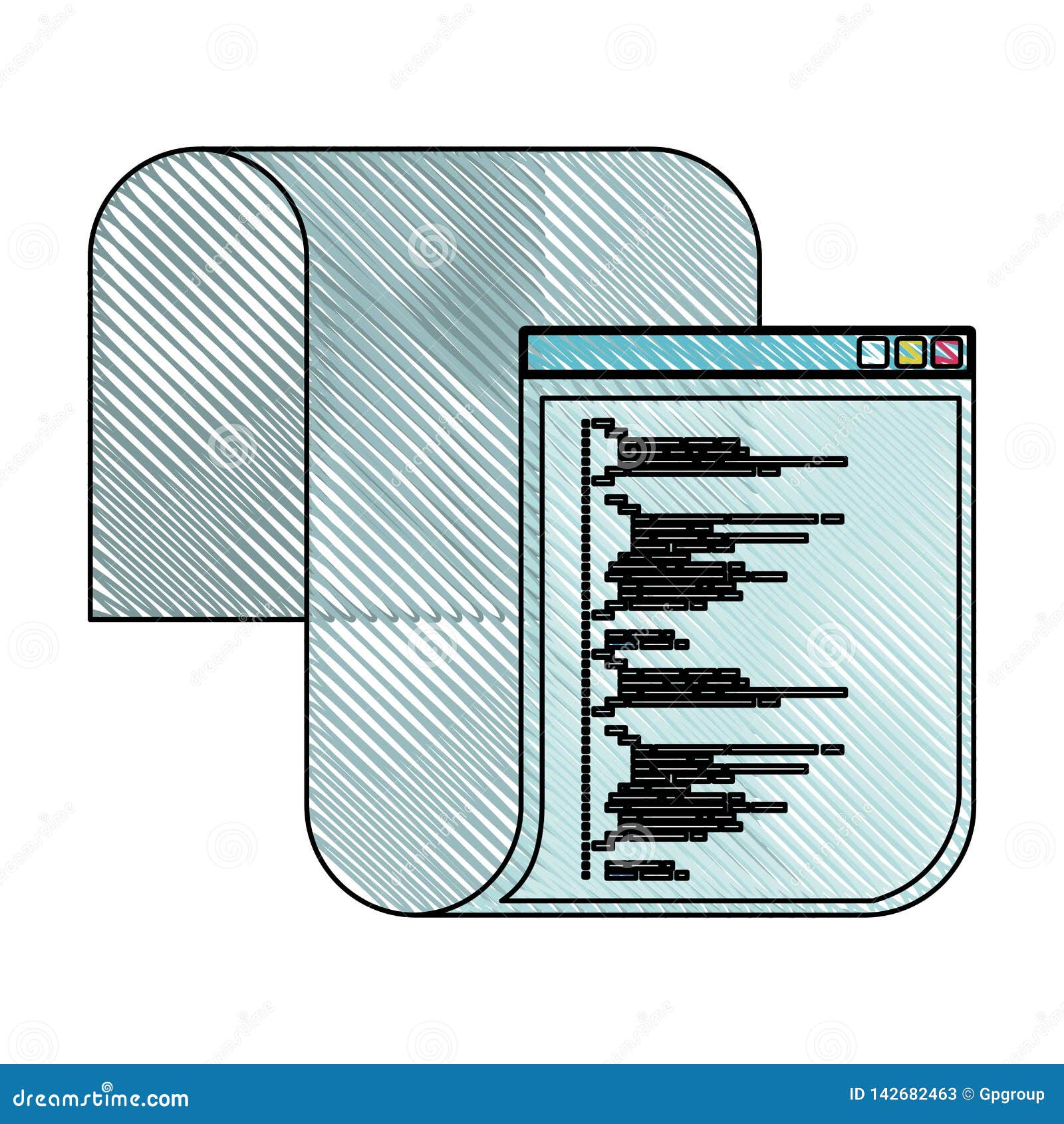 Colored Pencil Silhouette Of Programming Window With Long Script Code Stock Vector