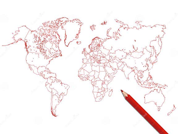 Colored Pencil World Map Illustration Stock Illustration - Illustration ...