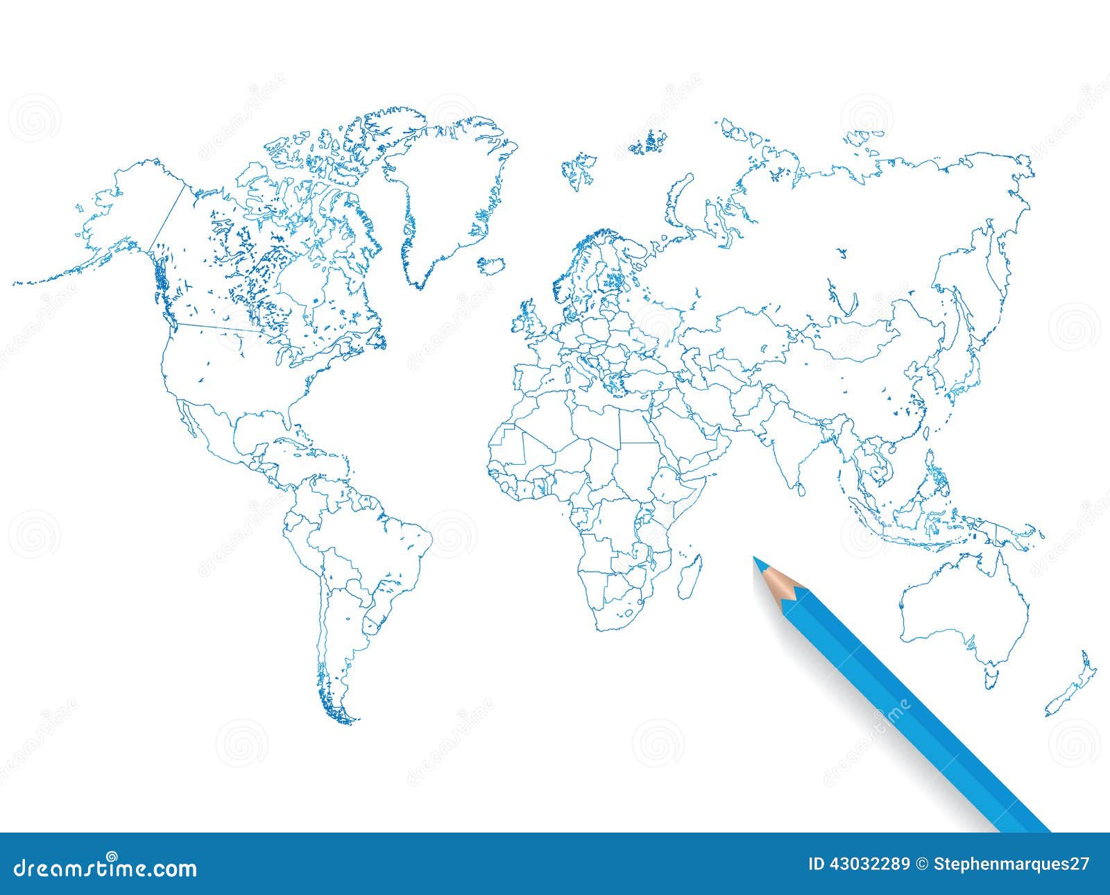 Colored Pencil World Map Illustration on a White Background Stock ...