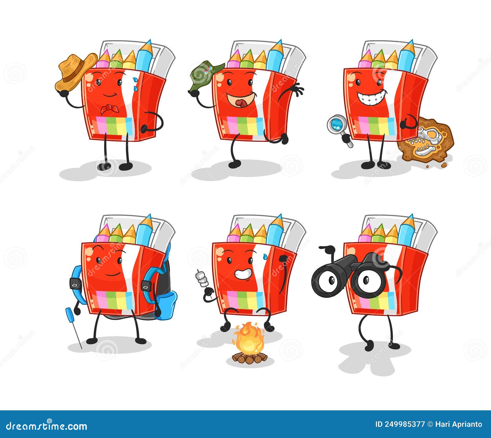 Colored Pencils Adventure Group Character. Cartoon Mascot Vector Stock ...