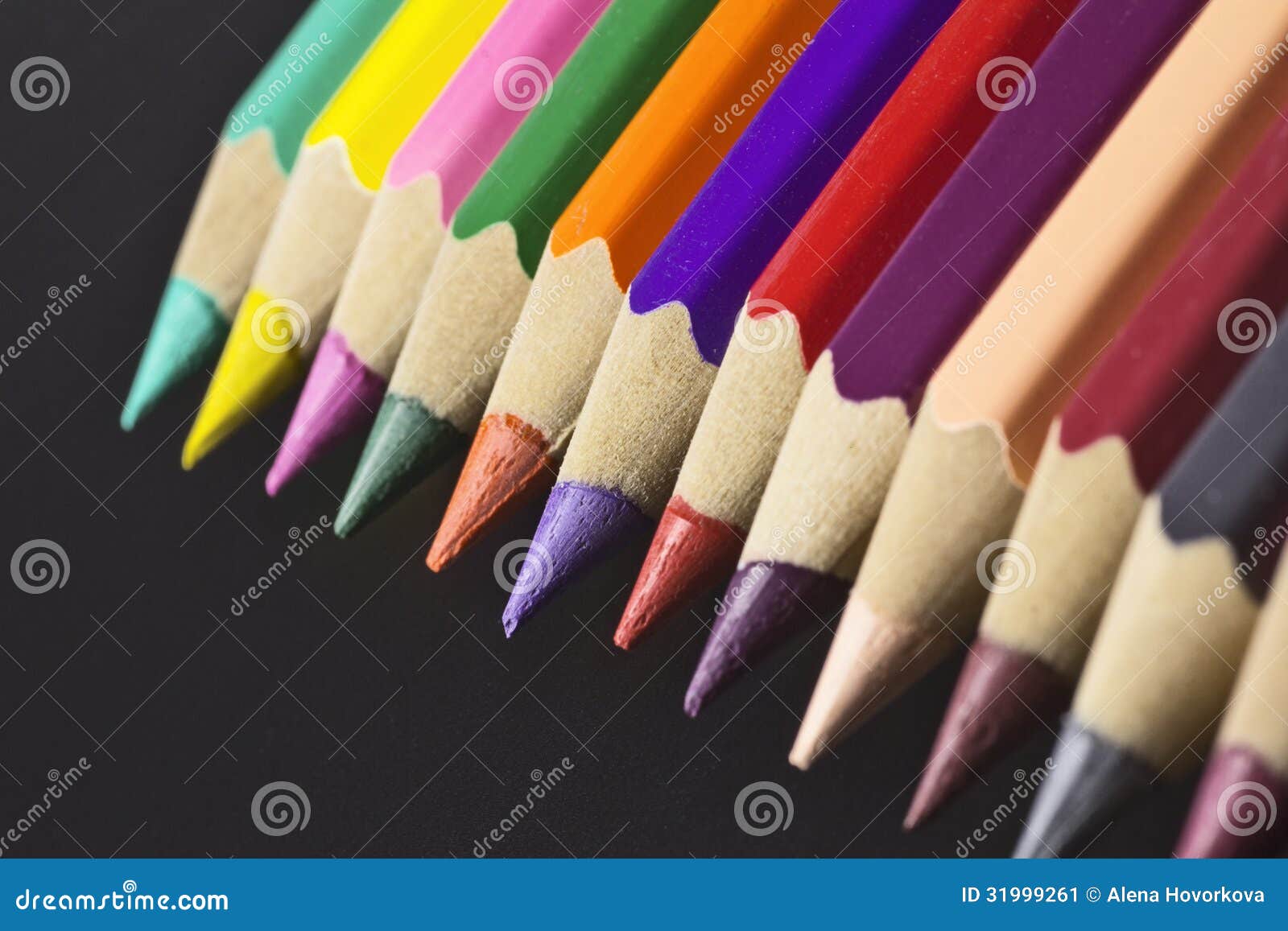 Colored Pencils Aligned in a Row, a Full Color Pallete Stock Image ...