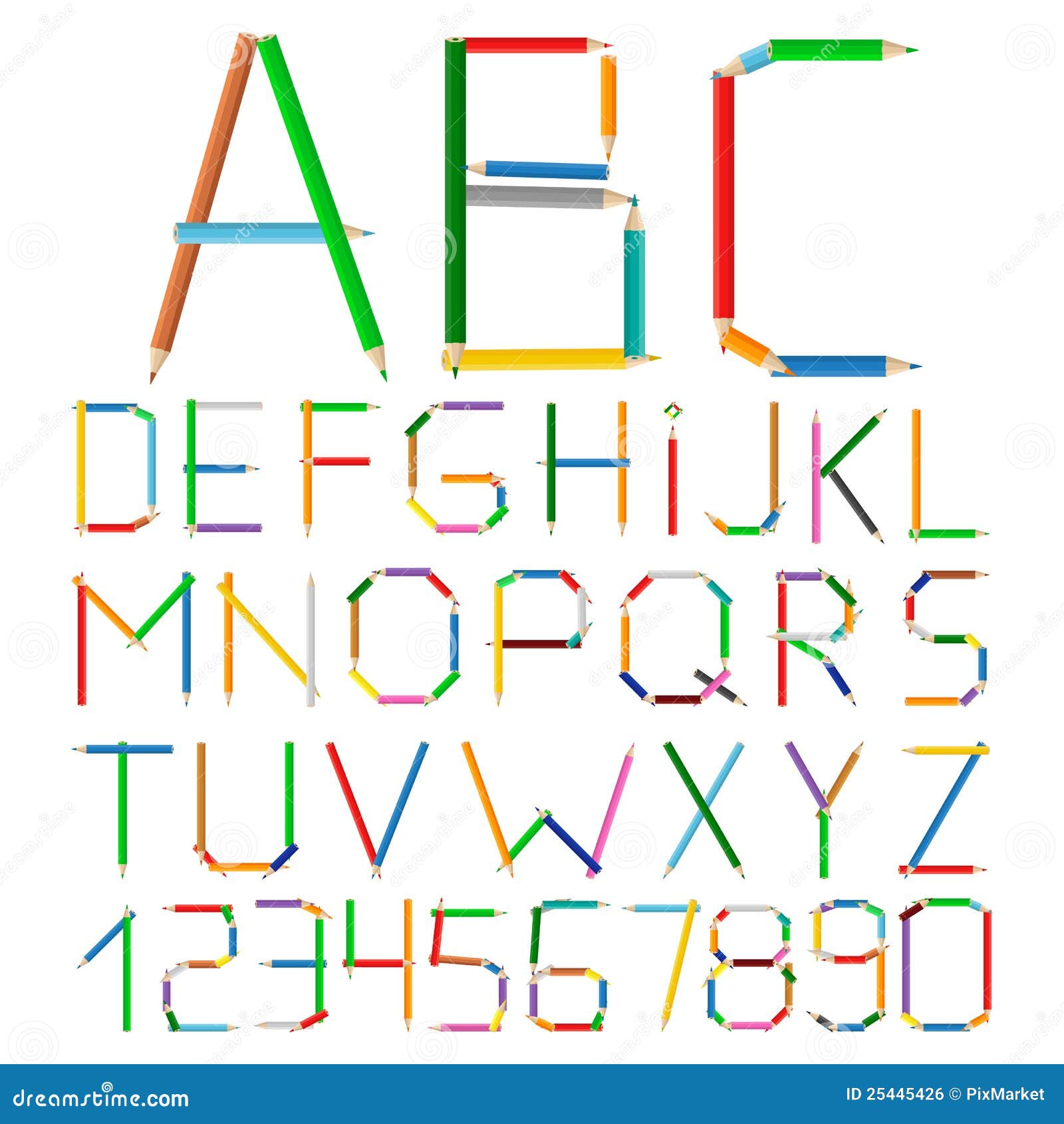 Colored Pencils Alphabet stock vector. Illustration of crayon - 25445426