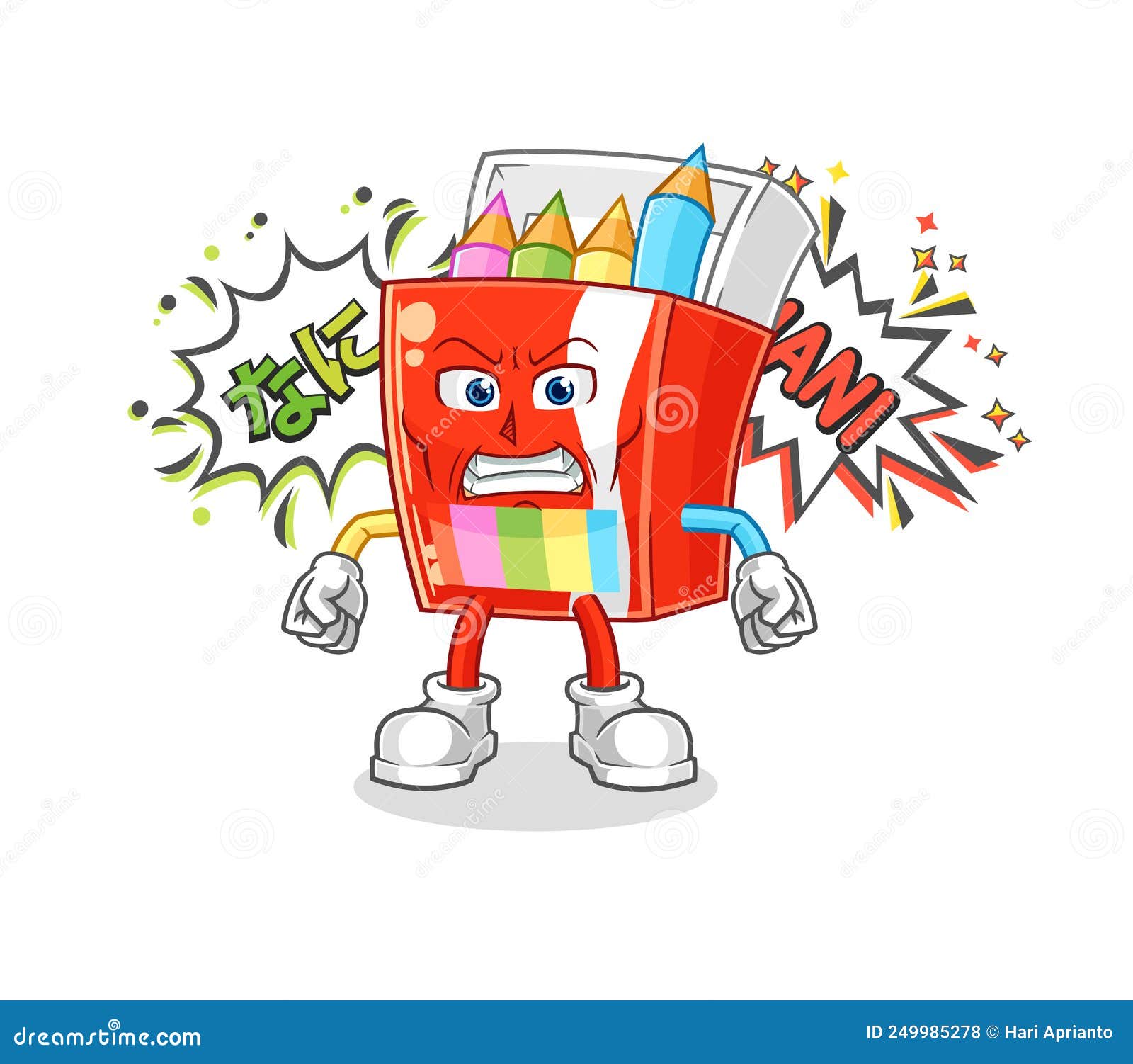 Colored Pencils Anime Angry Vector. Cartoon Character Stock ...