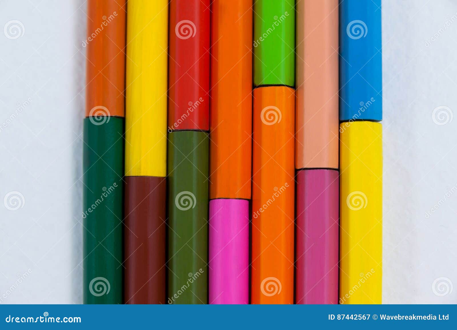 Colored Pencils Arranged in Interlock Pattern on White Background Stock ...