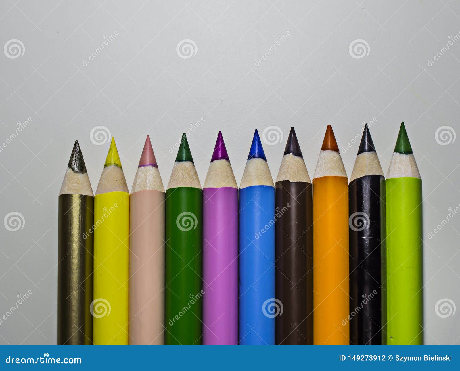 Colored Pencils Arranged in Parallel on a White Background Stock Photo ...